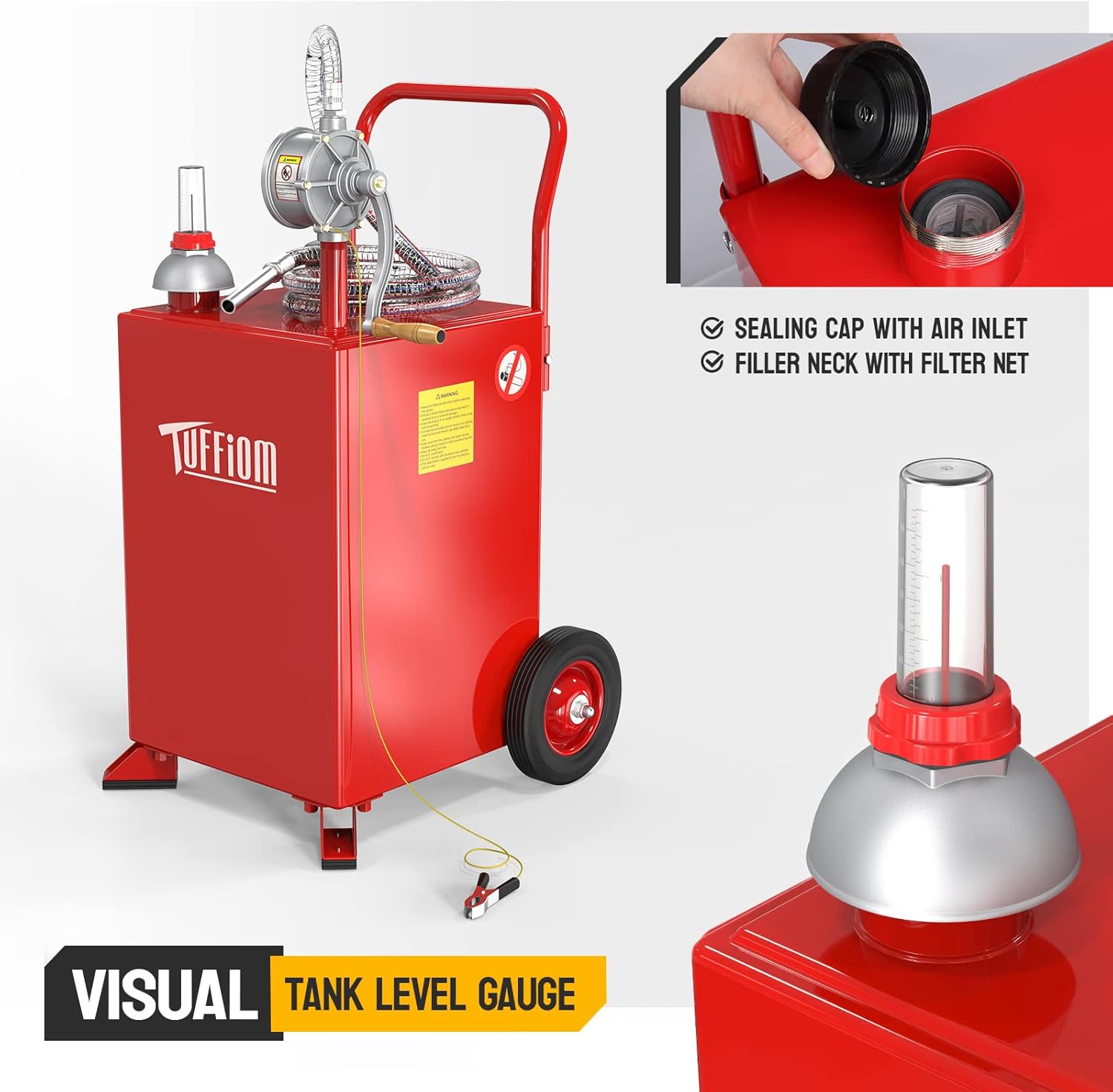 TUFFIOM 20 Gallon Portable Fuel Caddy on Wheels, 8.9ft Hose Gas ...