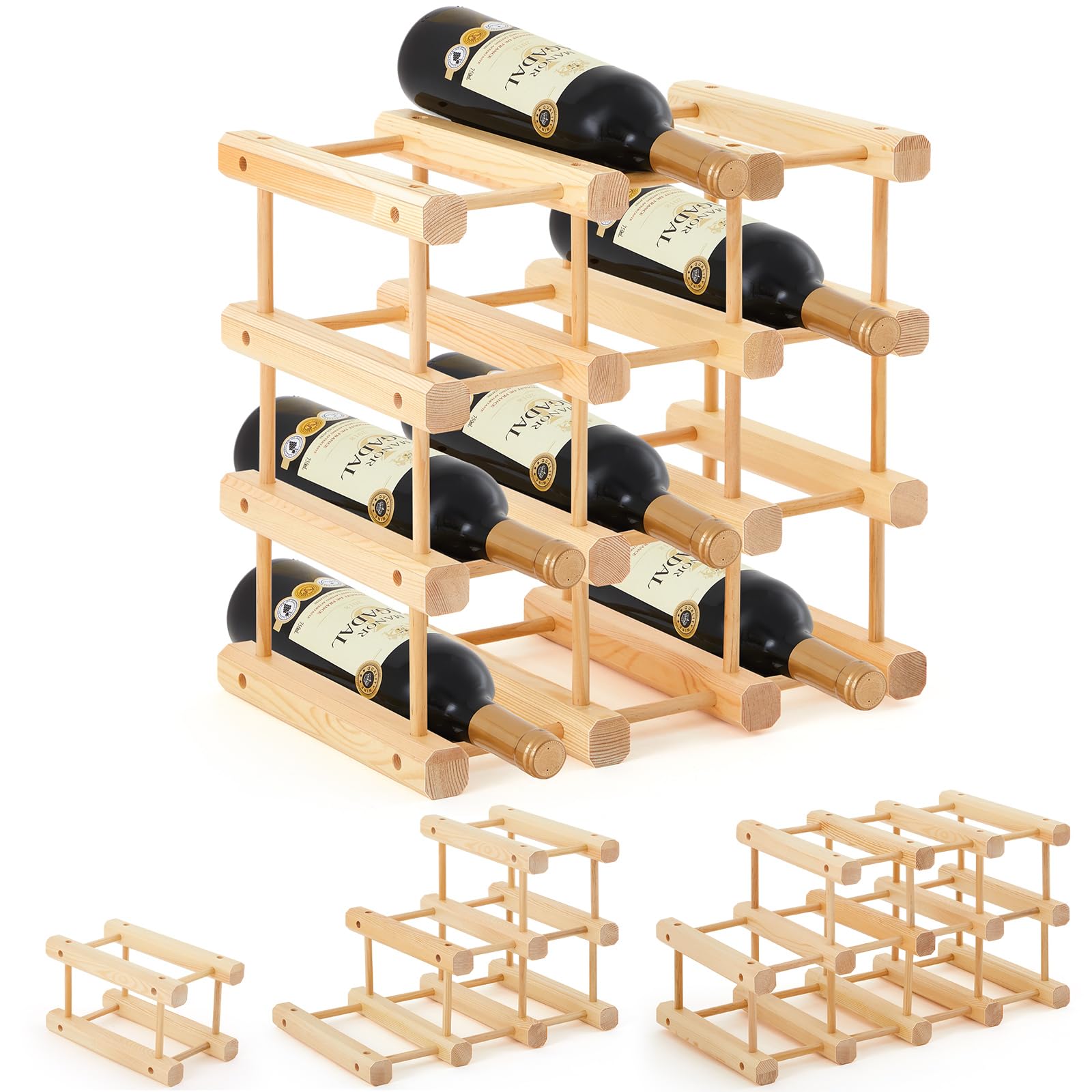 Amazon.com: Juexica Wooden Wine Rack Stackable Modular Wine Storage Racks DIY Assembly Wine ...