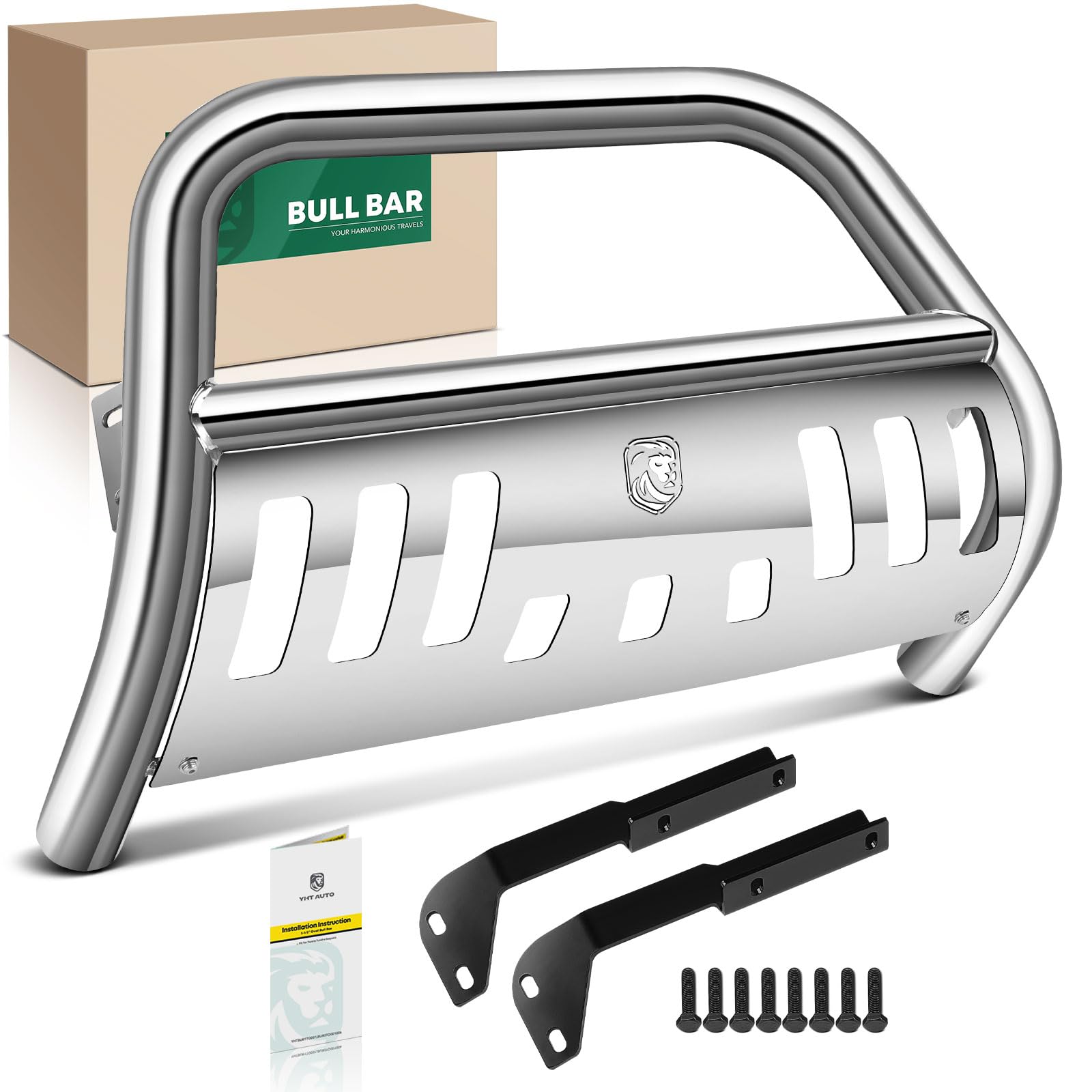 Amazon.com: YHTAUTO 2.5" Bull Bar Push Bar with Skid Plate Light Mount ...