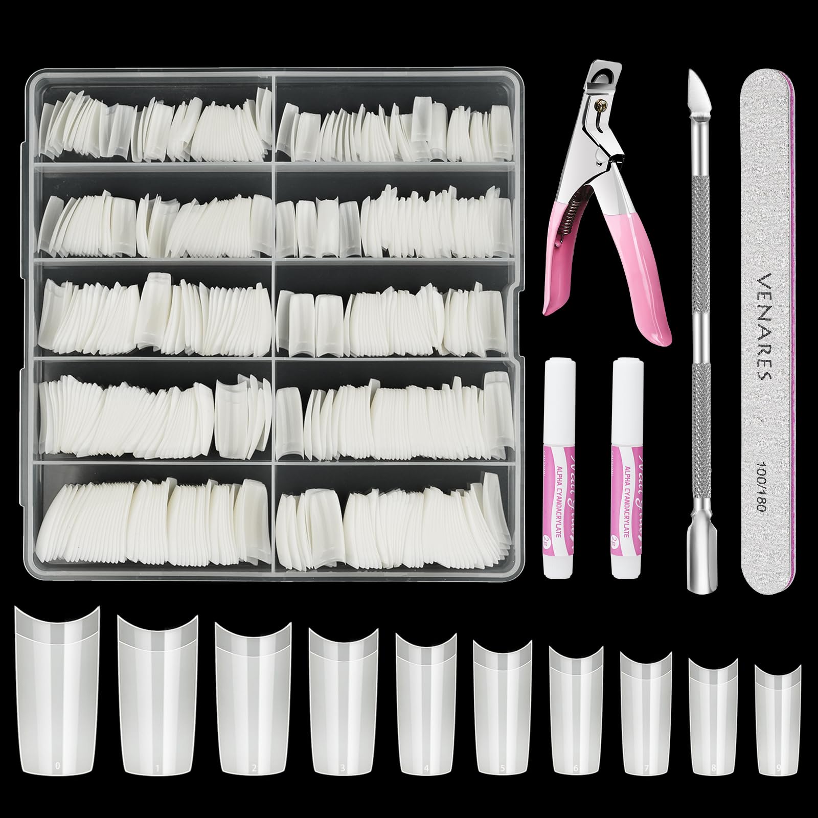 Acrylic Nail Tips Set, Venares 500 Pieces White Nail Tips for Acrylic ...