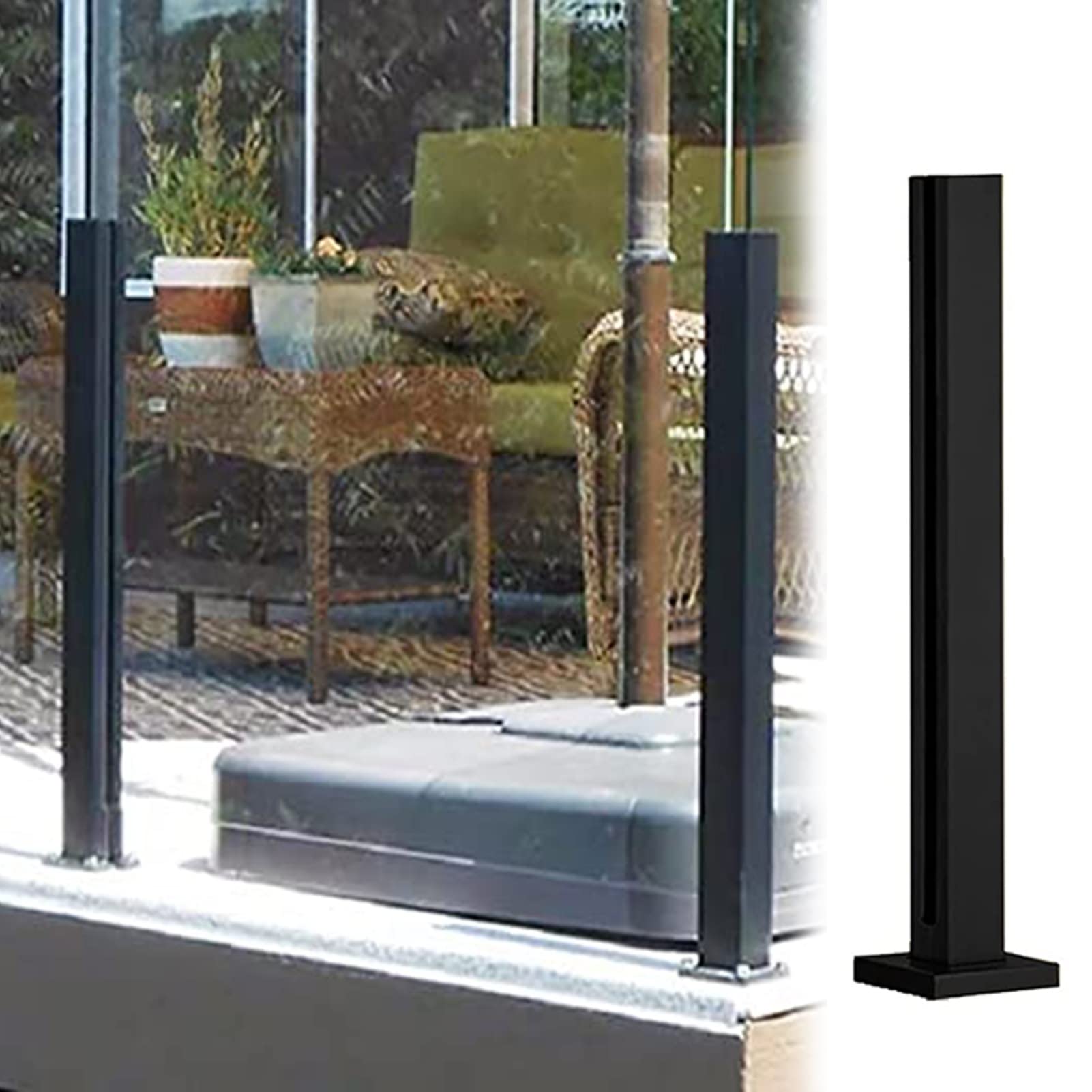 Balustrade Posts Black Square Glass Railing Post for Balcony Garden ...