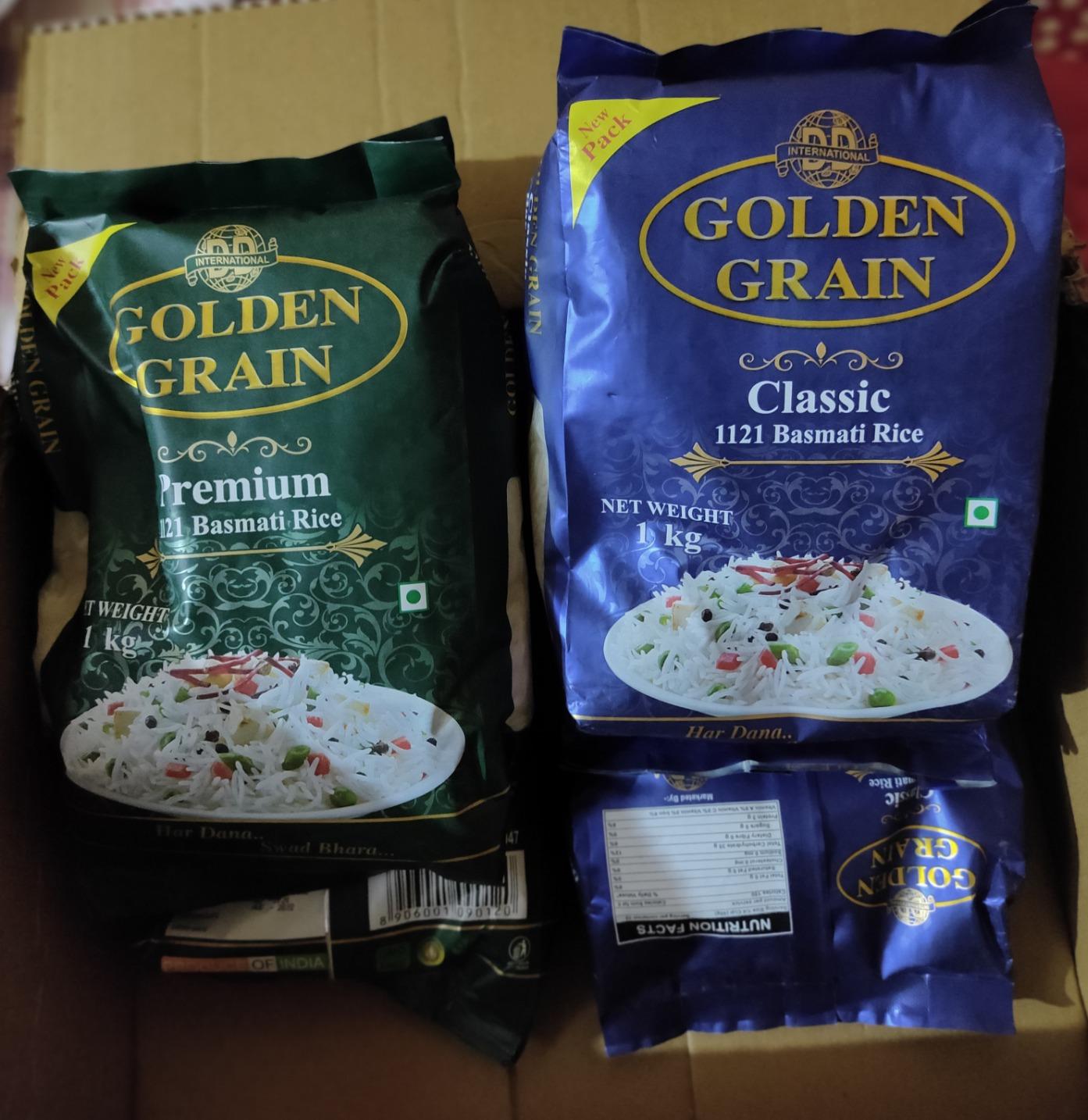 GOLDEN GRAIN Premium Basmati Rice 5Kg + Silver Platinum 1Kg | Extra ...