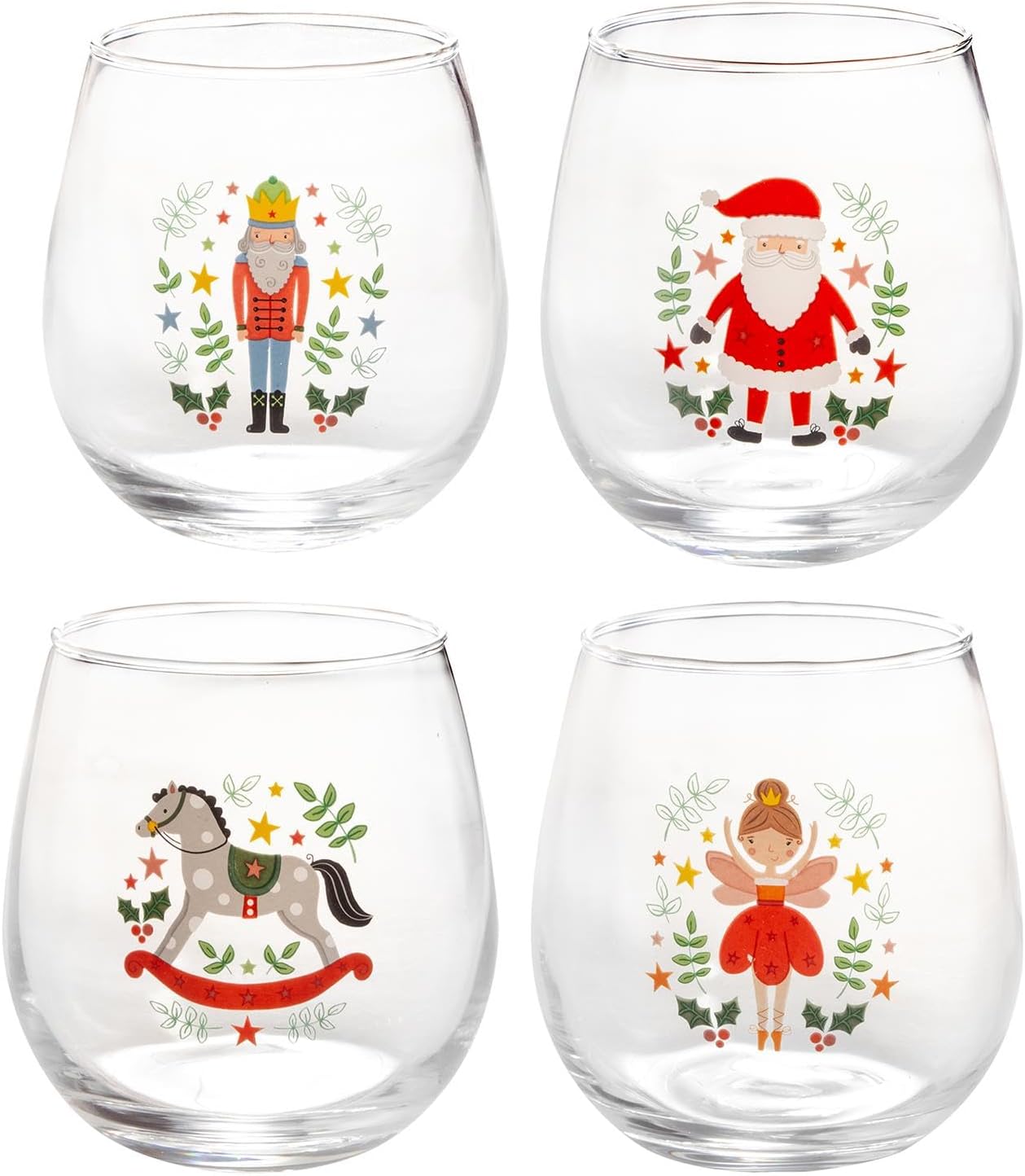 YöL Set of 4 Christmas Glass Tumblers Glasses Cups Xmas Eve Party ...