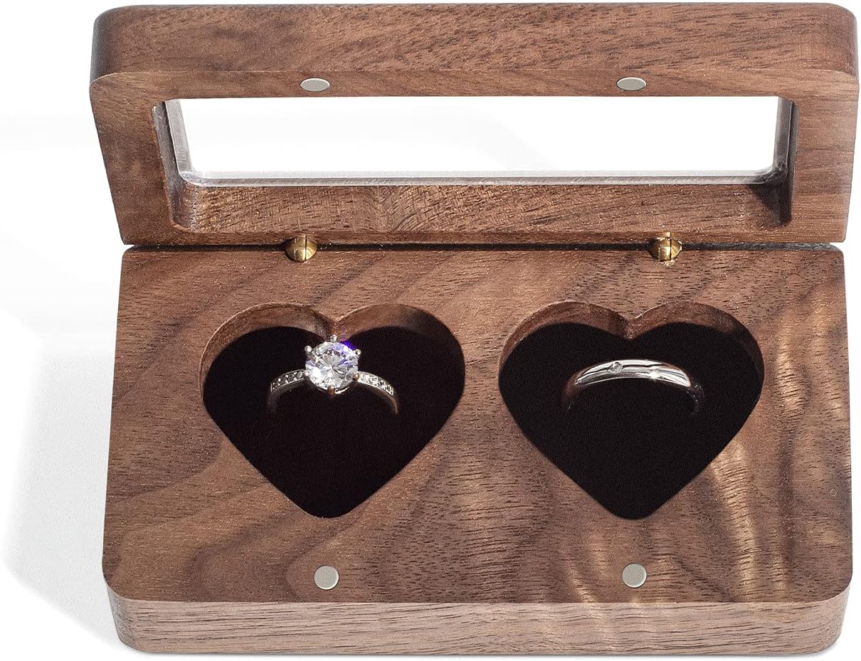 Amazon.com: Wooden Wedding Ring Box with Glass show window, Jewelry ...