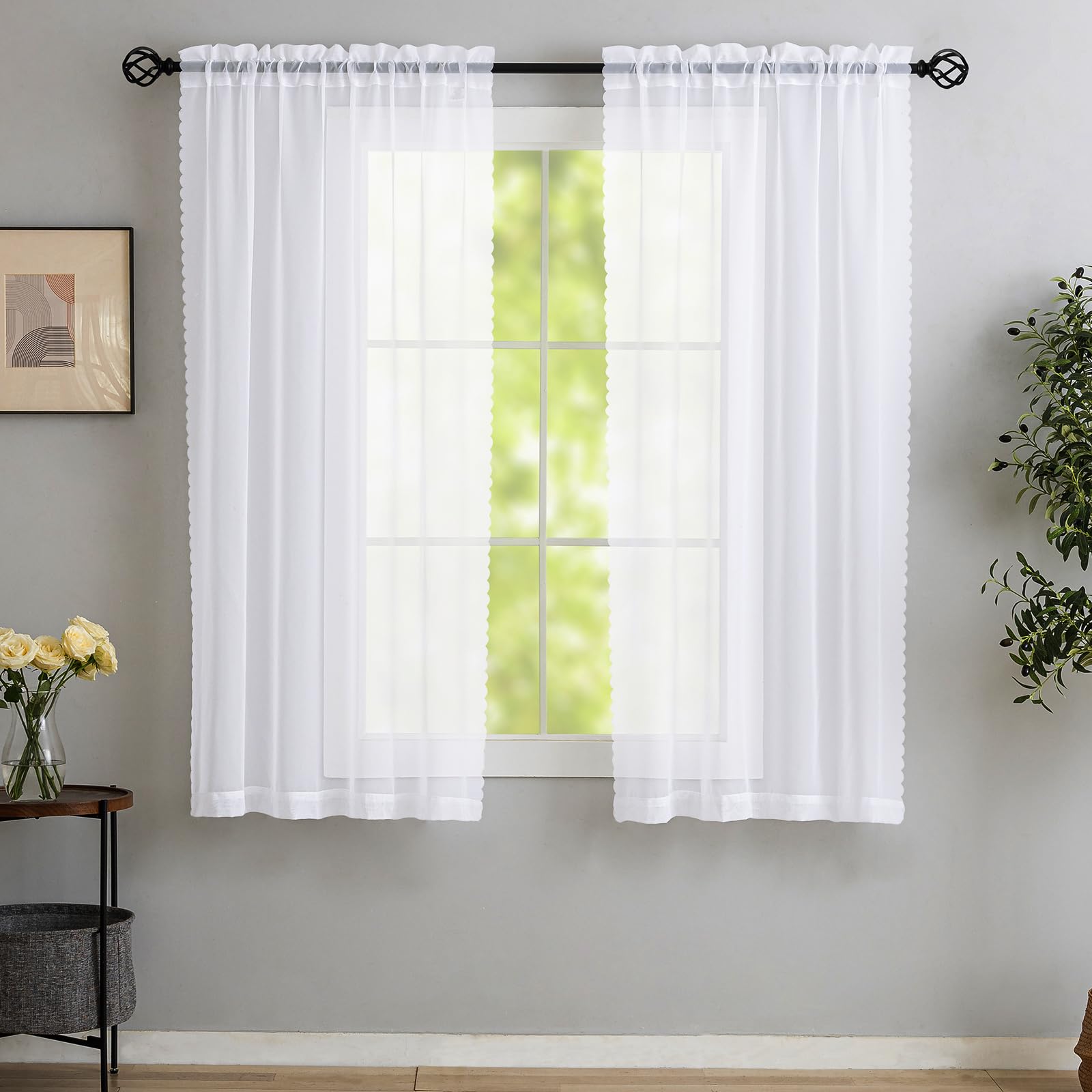 Amazon.com: Sheer White Curtains, Sheer Curtains 63 inch Length 2 ...