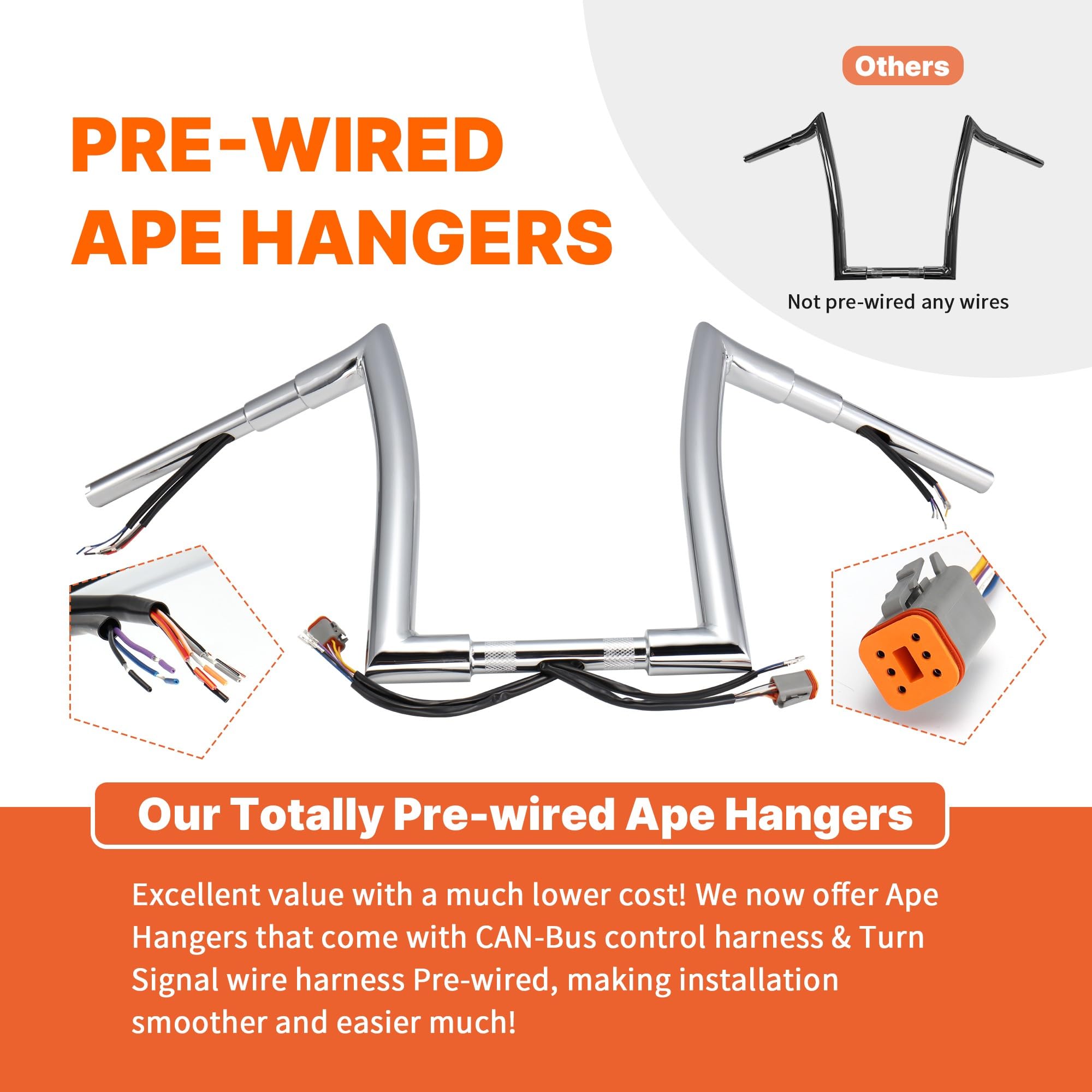 Snapklik.com : Prewired 12" Rise Pre-wired Ape Hangers Softail Handlebars