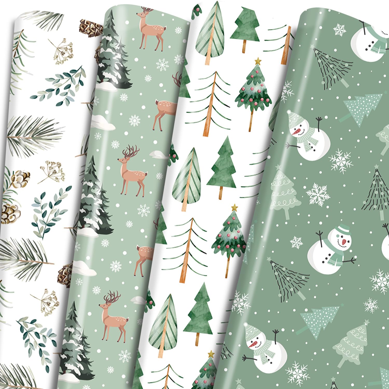 Amazon.com: Keluna Sage Green Christmas Wrapping Paper - Forest ...