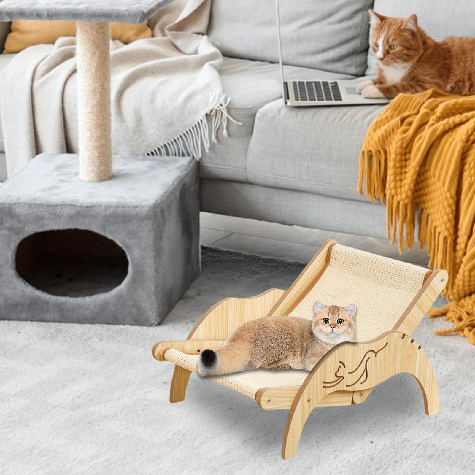 Sisal Scratching Post Multi-Level Cat Hammock With S - Wooden Rocking ...