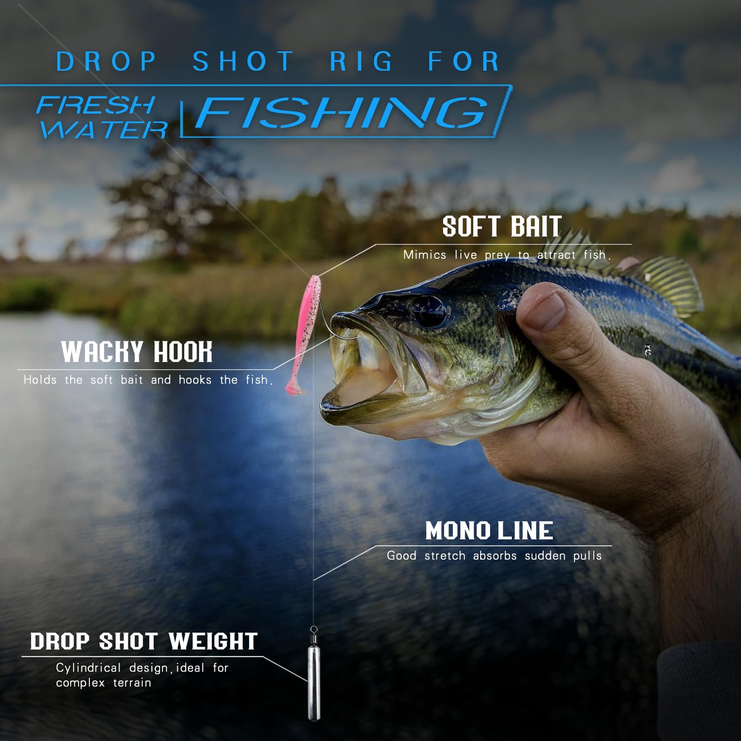 Snapklik.com : Drop Shot Rig Kit, 10 PCS Bass Fishing Rigs For Bass ...