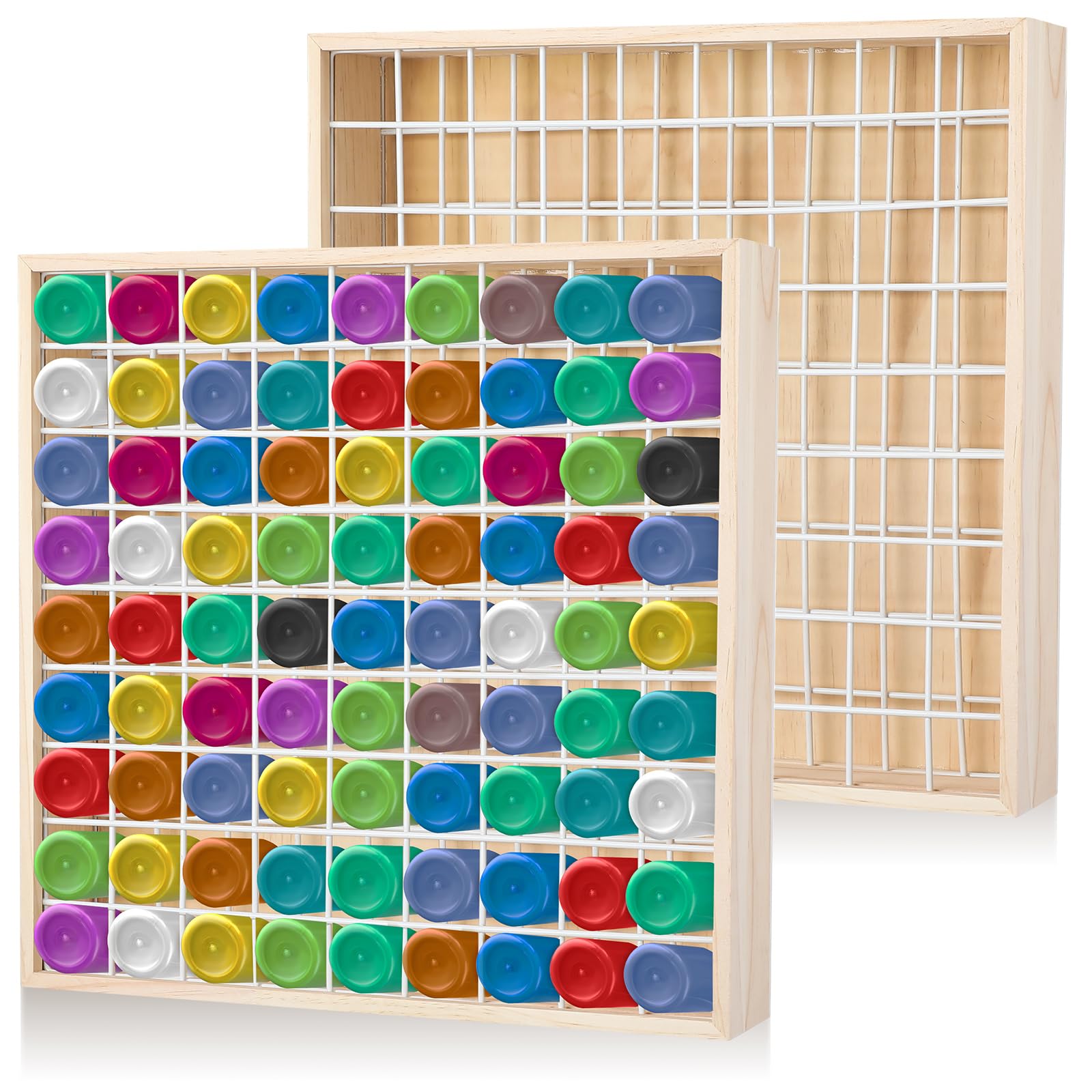 Amazon.com: Gisafai 2 Pcs Wooden Craft Paint Storage 81 Holes Paint ...
