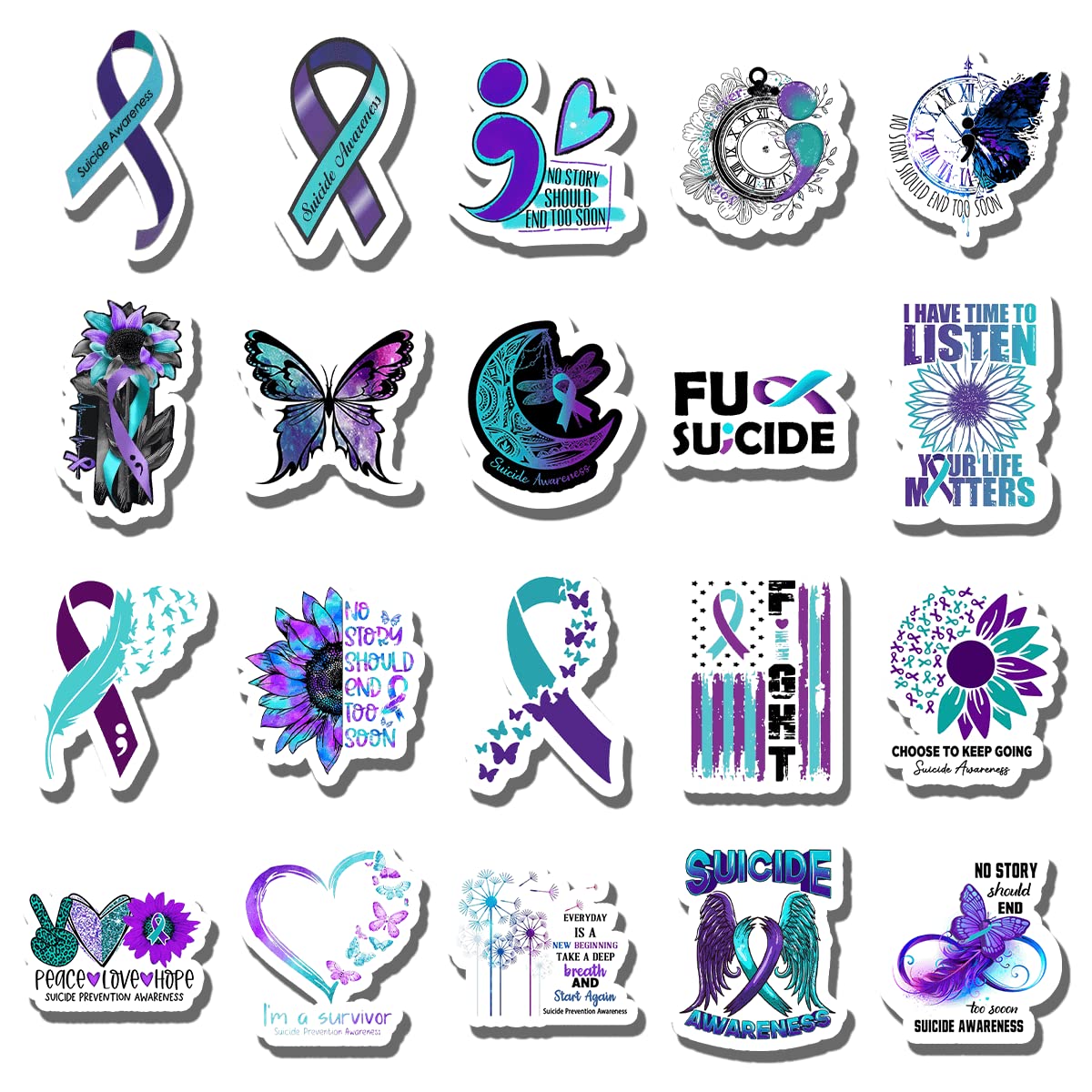 Amazon.com - 20 Pcs Suicide Awareness Ribbon Vinyl Bumper Stickers ...
