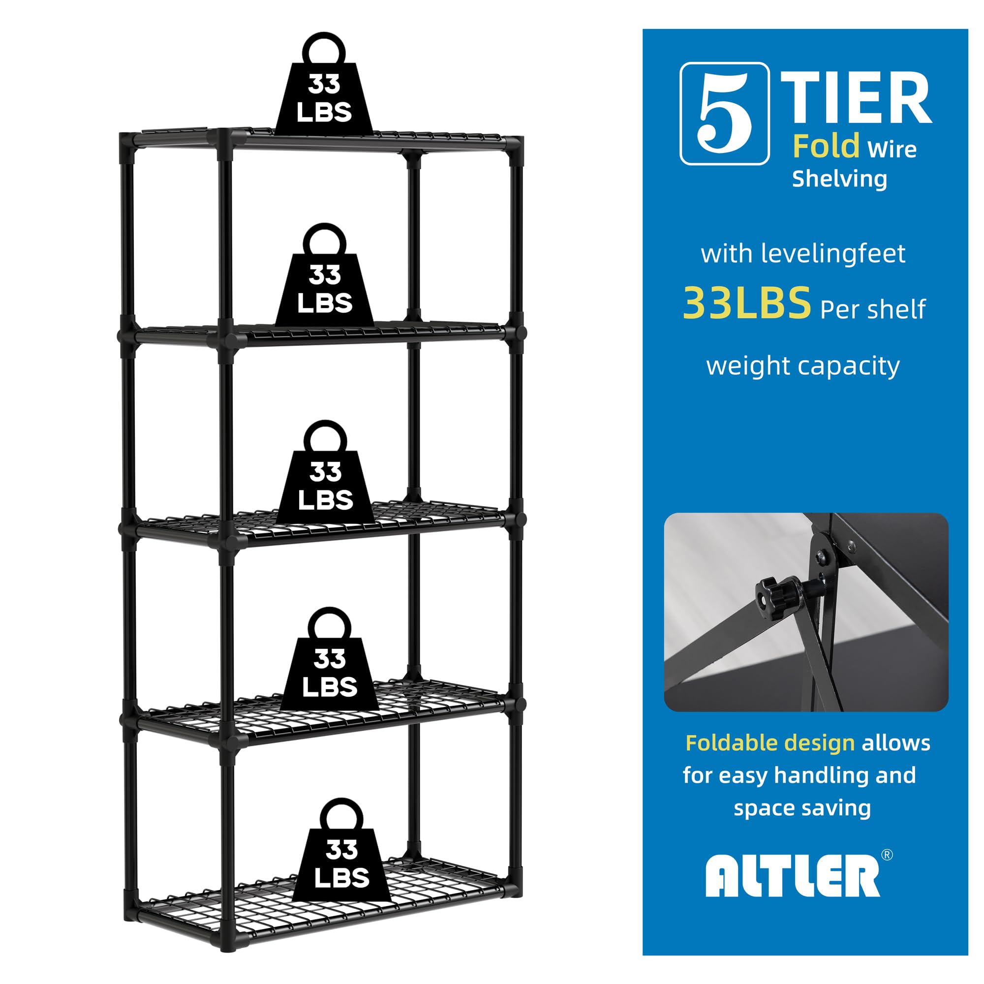 Snapklik.com : 5-Shelf Shelving Unit Heavy Duty Collapsible Standing ...