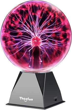 Theefun 8 Inch Plasma Ball Lamp, Touch & Sound Sensitive Plasma Globe ...