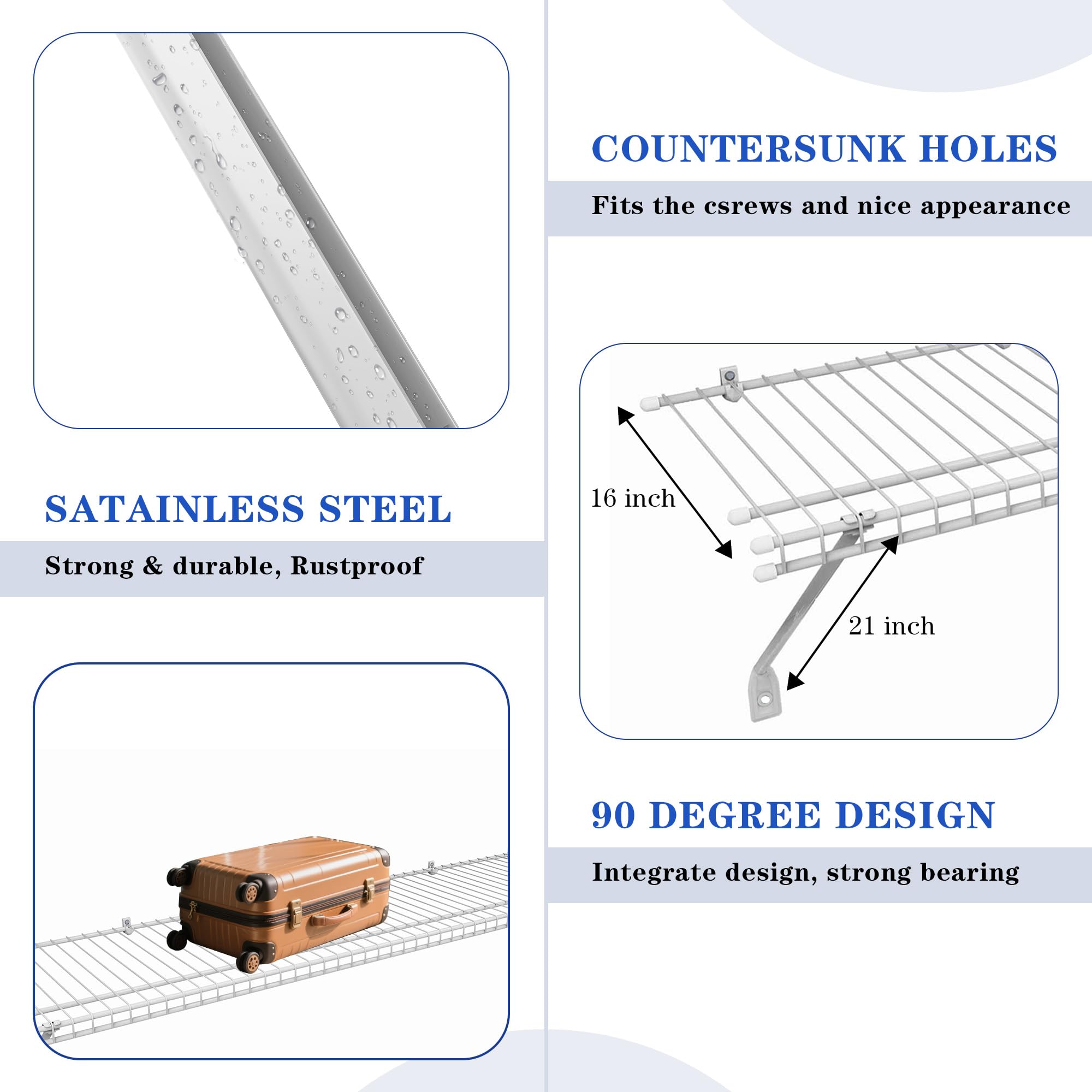 Snapklik.com : 12 Pack Support Brackets For Wire Shelving,16 Inch Fixed ...