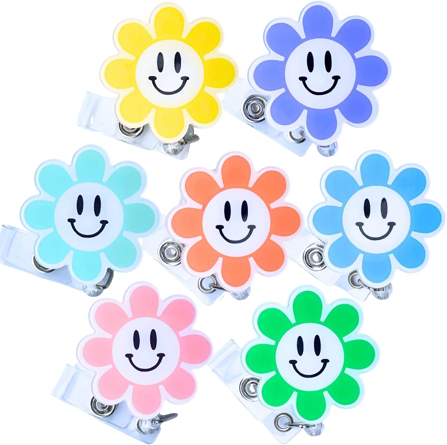 Amazon.com : Seajan 14 Pieces Smile Face and Flower Badge Reel ...