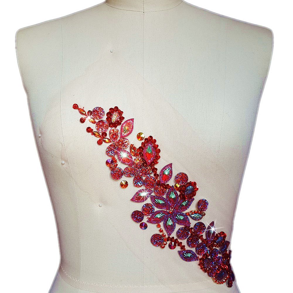 Amazon.com: Fashion! Pure Handmade Bright Crystal Patches Sew-on Red ...