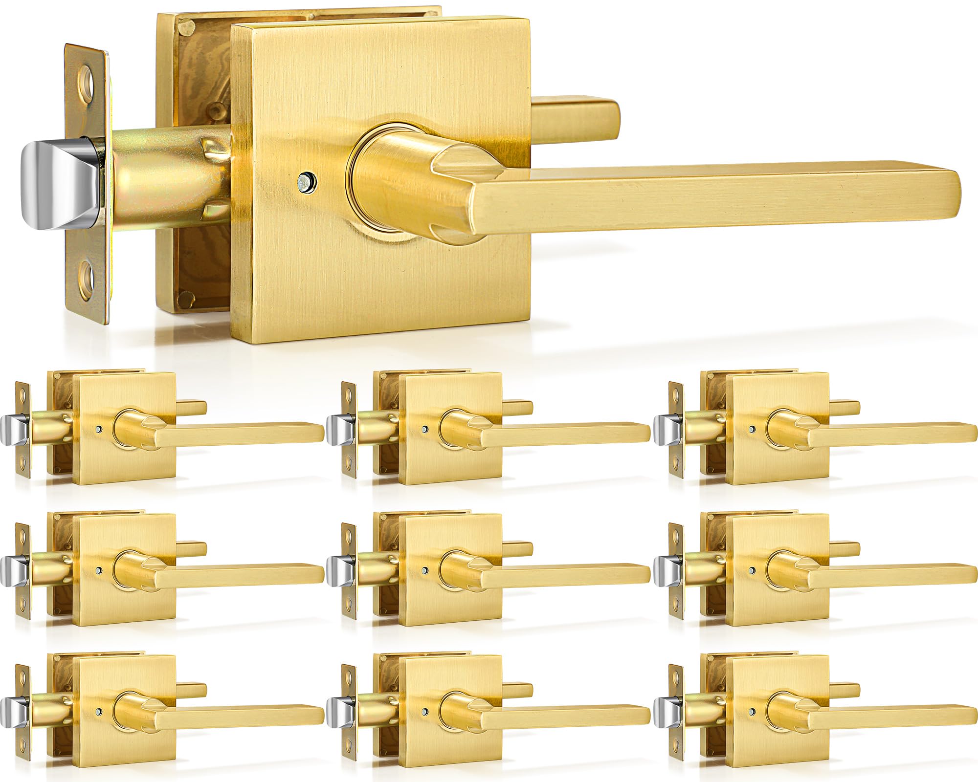 LEIFIDE 10 Pcs Gold Passage Door Handles Brass Door Knobs Interior ...