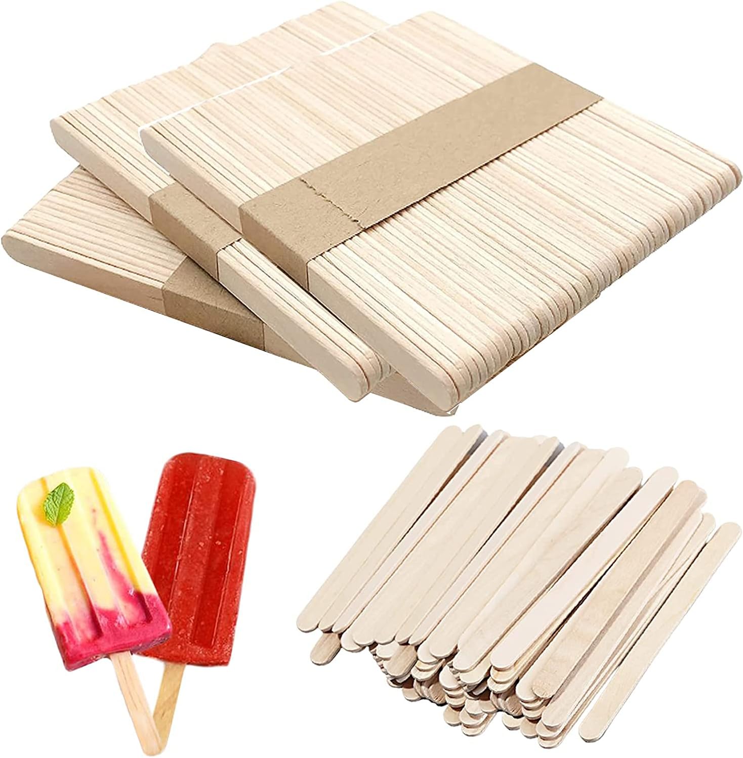 150 PCS Natural Wooden Sticks for Popsicle, Food Grade Smooth Wooden ...