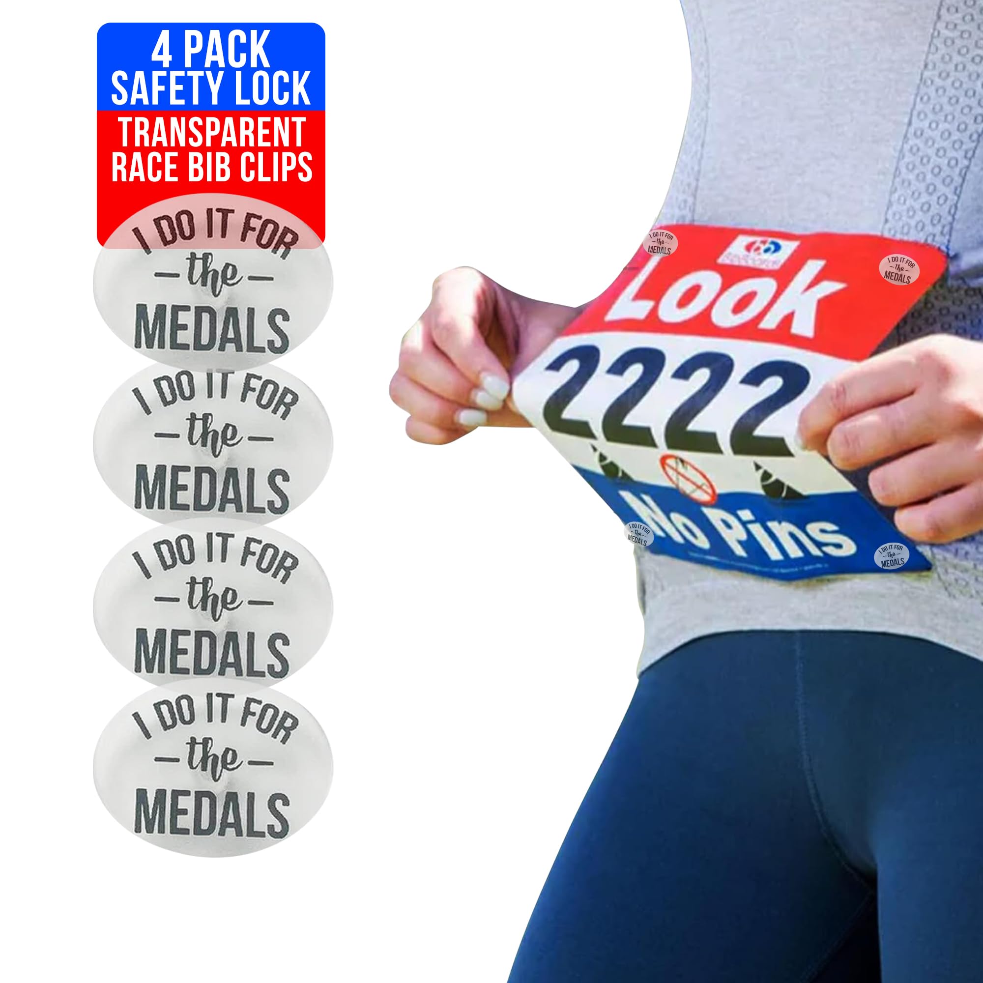 Amazon.com: bibSNAPS Clear Race Bib Clips - Safety Lock Fasteners ...