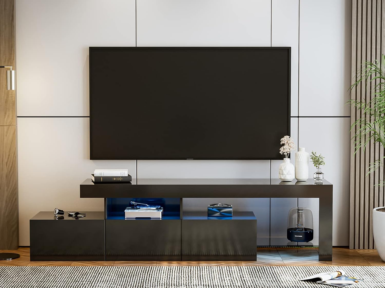 Amazon.com: AOVSA Modern LED TV Stand for 75+ inch TV, High Glossy ...