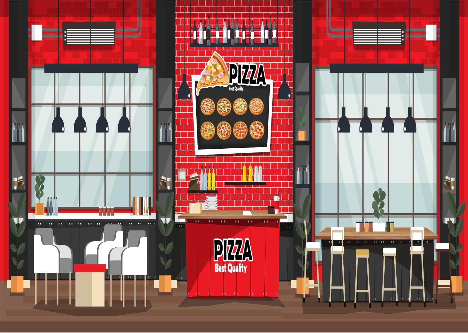 Amazon.com : BELECO 7x5ft Fabric Cartoon Pizza Restaurant Backdrop ...