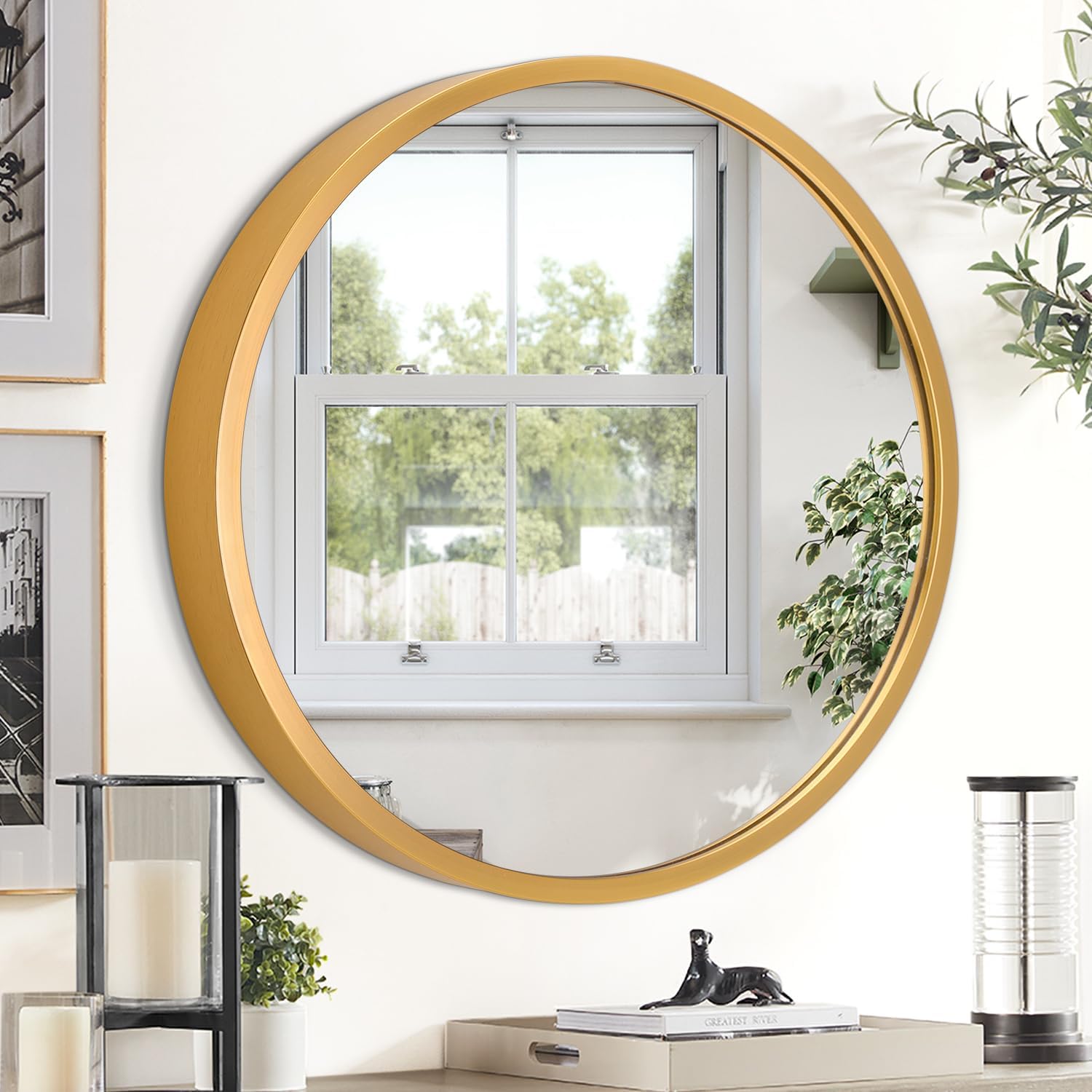 Amazon.com: JJUUYOU Circle Wall Mirror 16 Inch Round Wall Mirror for ...