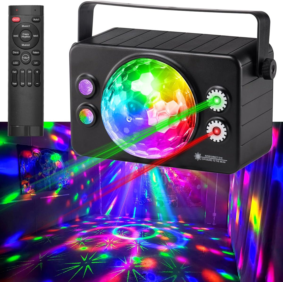 Laucnpty 4 in 1 Party Lights Dj Disco Ball Light with Sound Activated and 6 Lighting Colors, LED ...