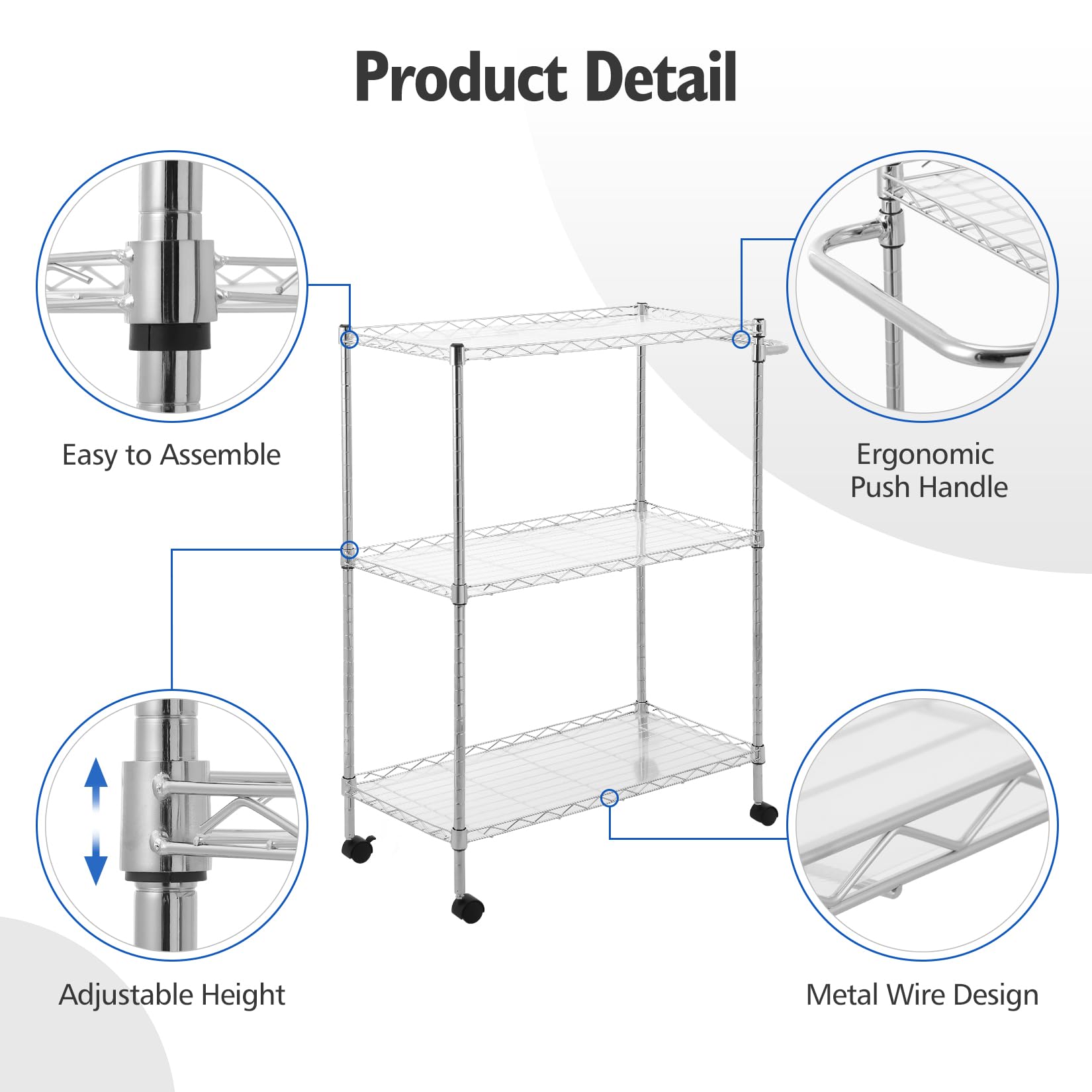 Snapklik.com : Takywep 3 Tiers Kitchen Rolling Utility Cart, Wire ...