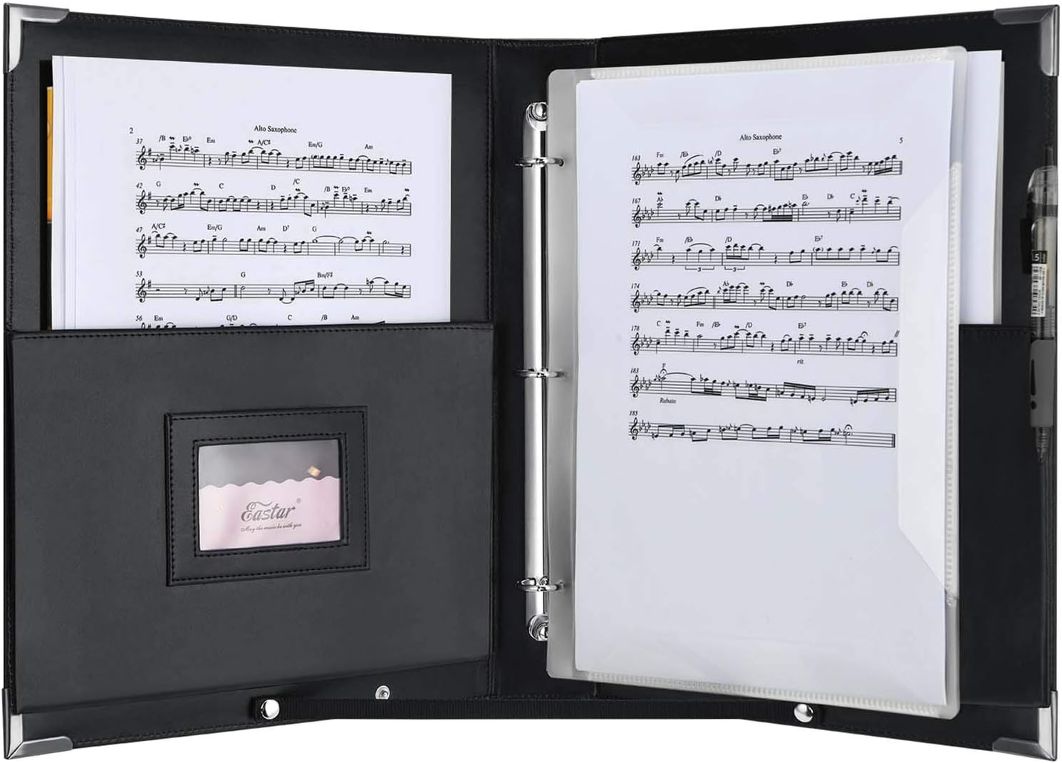 Amazon.com: Eastar Leather Sheet Music Folder Black, 3 Rings Binder 13. ...
