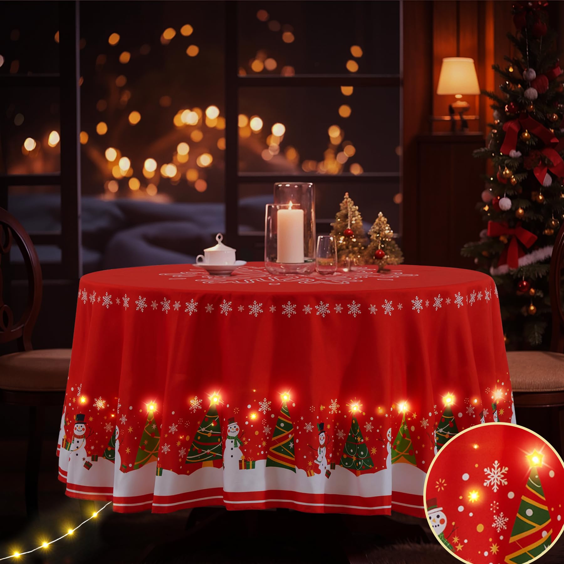 Amazon.com: Besutolife Round Christmas Tablecloth with Lights 60" Red ...
