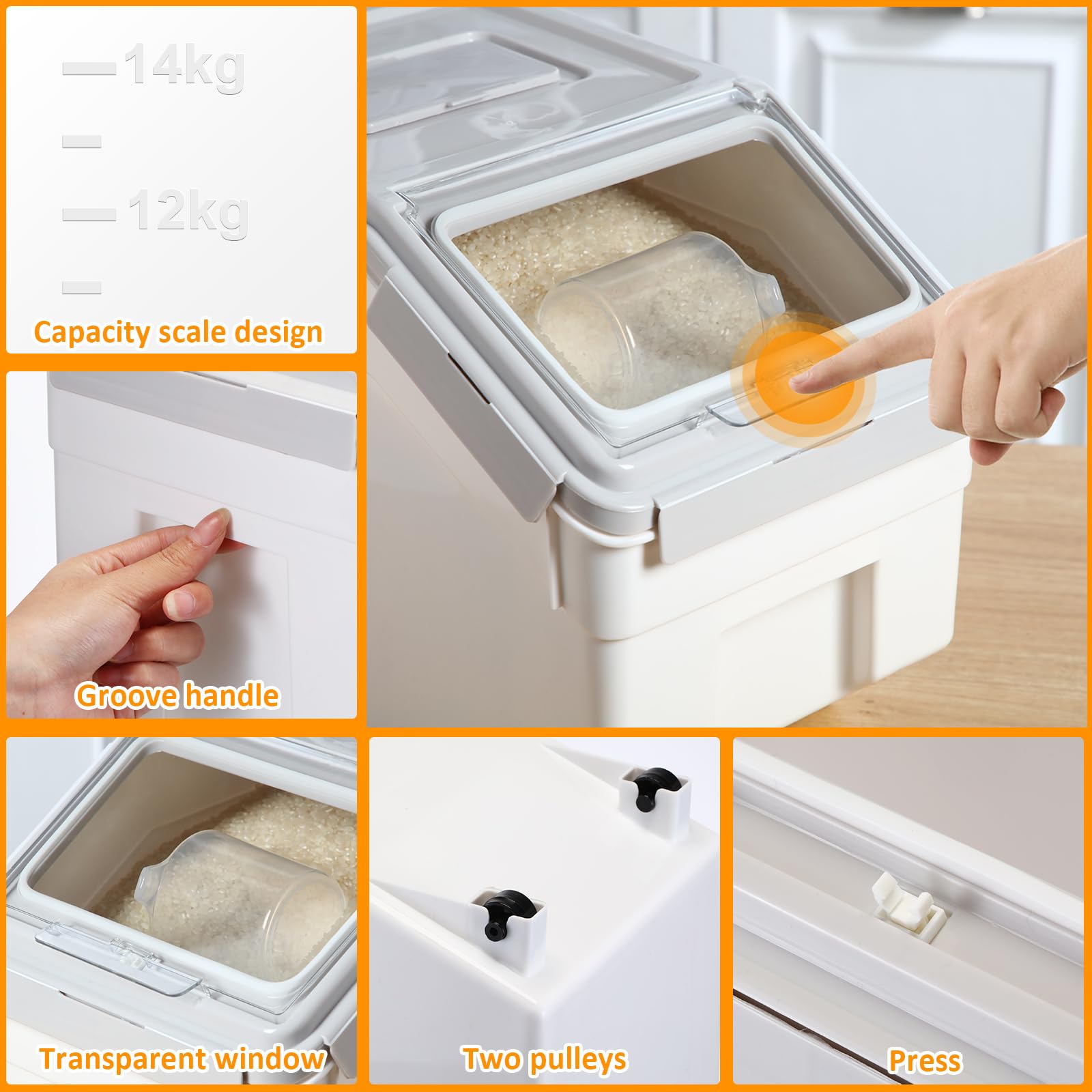 Umigy 4 Pcs Plastic Rice Storage Container Food Containers Set with ...
