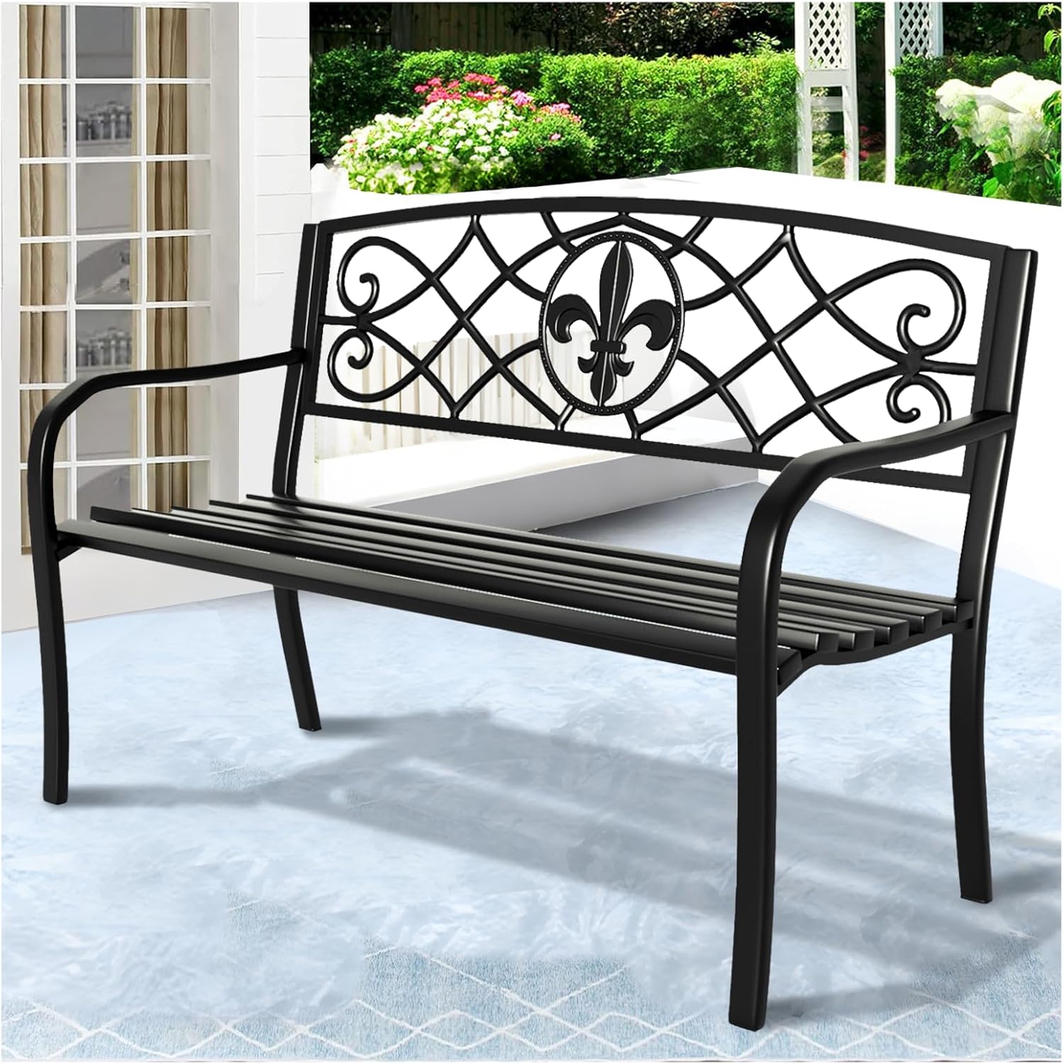 Amazon.com: YLGJ&TIDY 50" Outdoor Bench, Metal Garden Bench, Patio Park ...