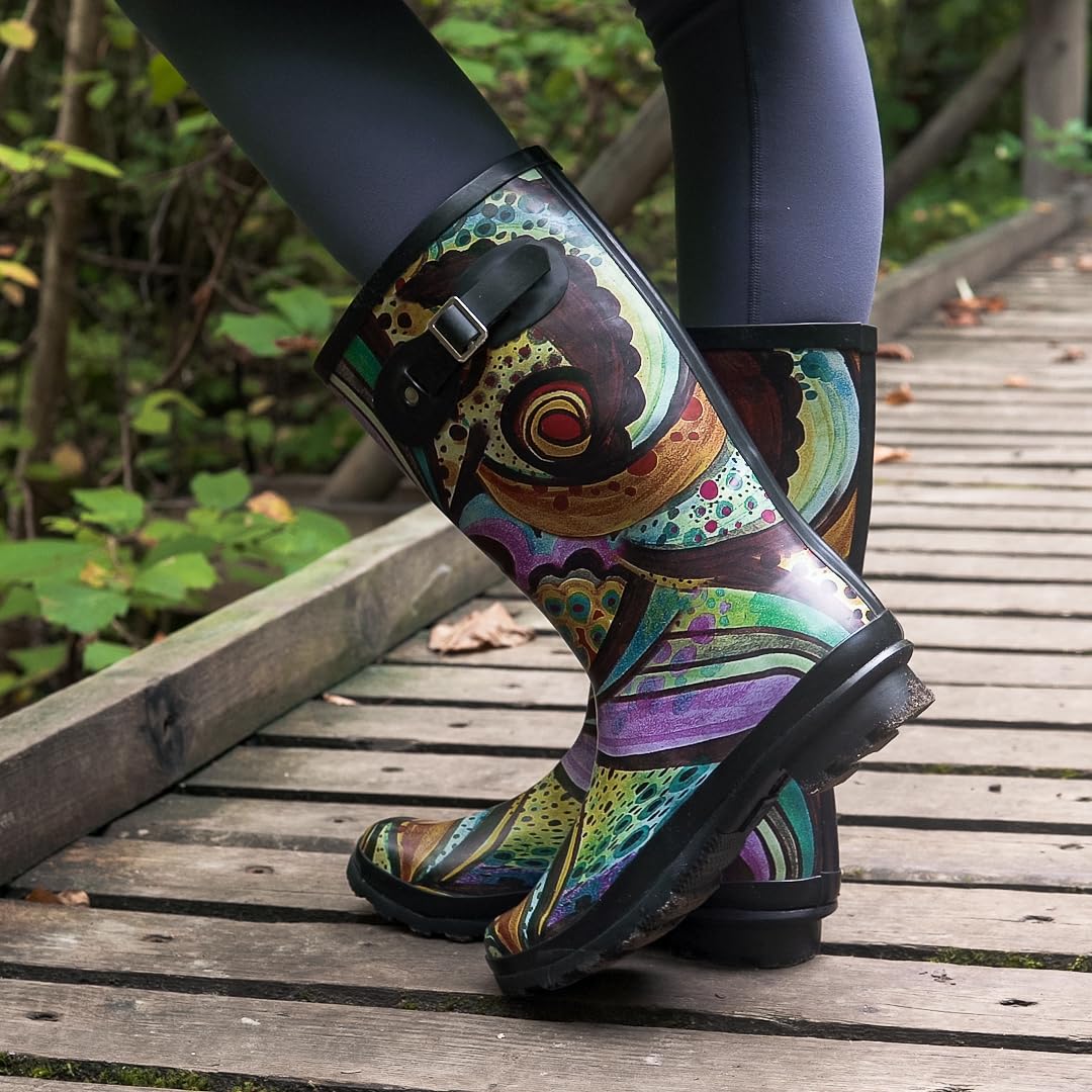 NORTY Women's Hurricane Wellie Rain Boots - Mid-Calf Length - Glossy ...