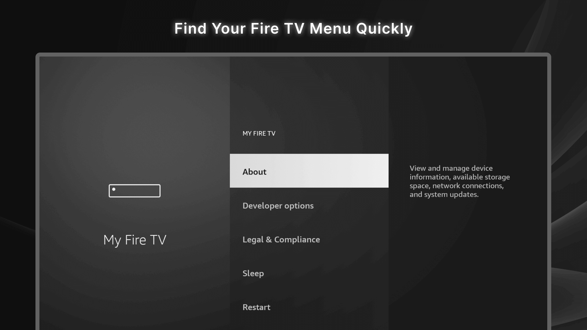 My Fire TV Menu - Quick Access to My FireTV Settings Screen by Shortcut ...