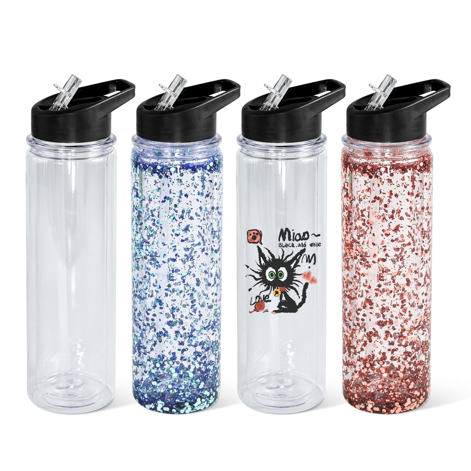 Amazon.com: CHLJAR 4 Pack 18oz Double Wall Clear Water Bottle Bulk ...
