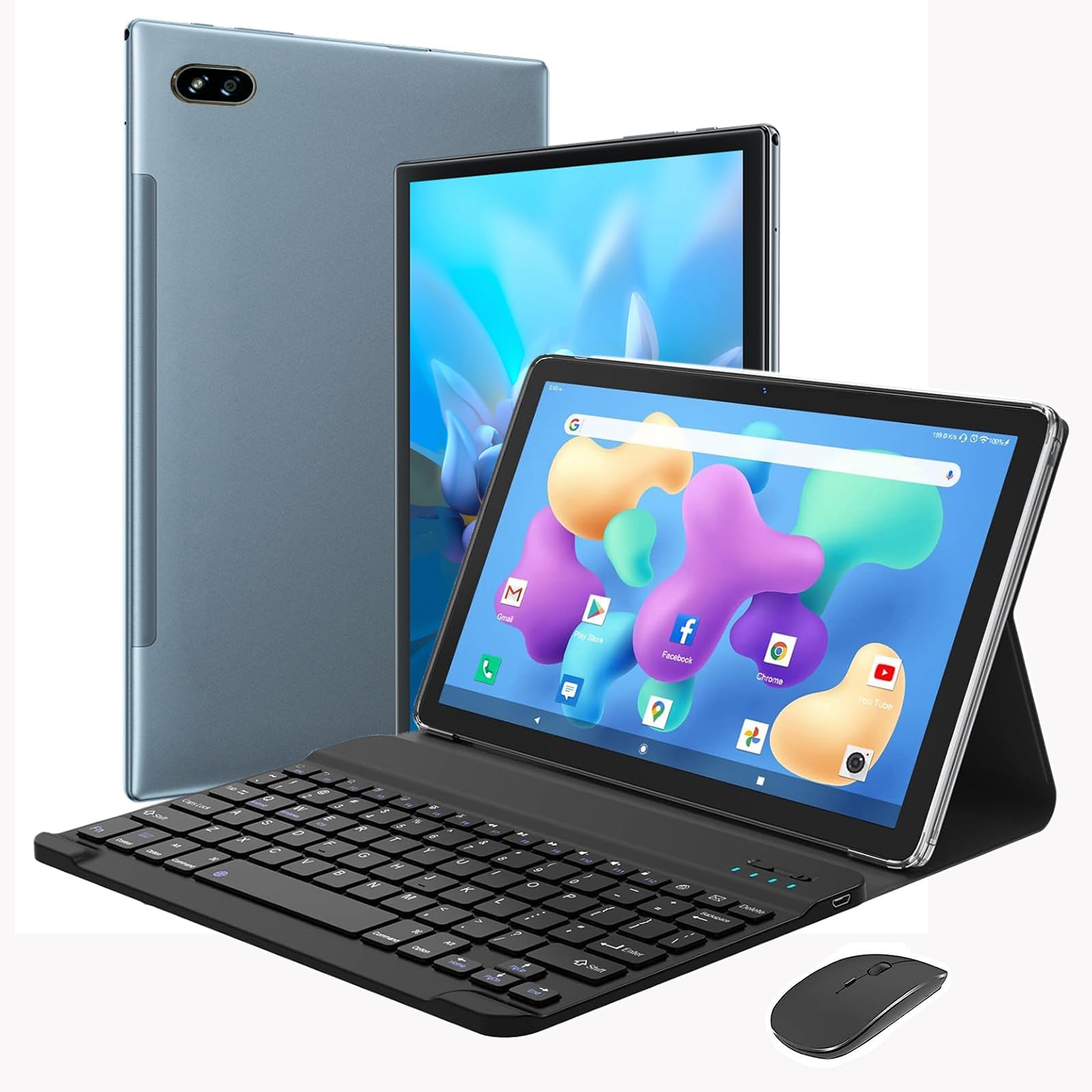 2 em 1 Tablet com Case, Teclado e Mouse, 10,1 polegadas Tablet Android ...