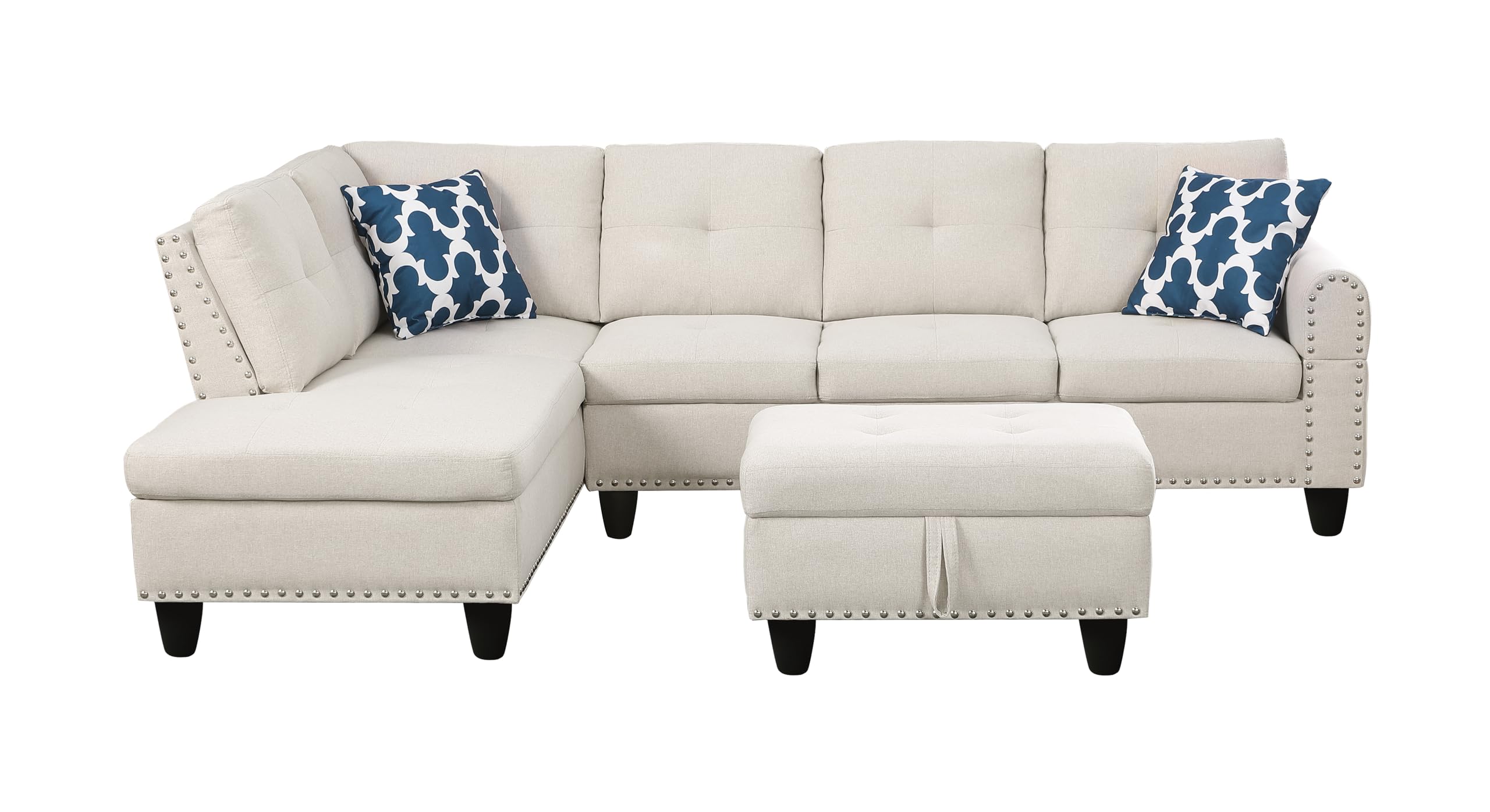 98" L Shaped Sectional Sofa with Left Facing Chaise,Linen Upholstered ...