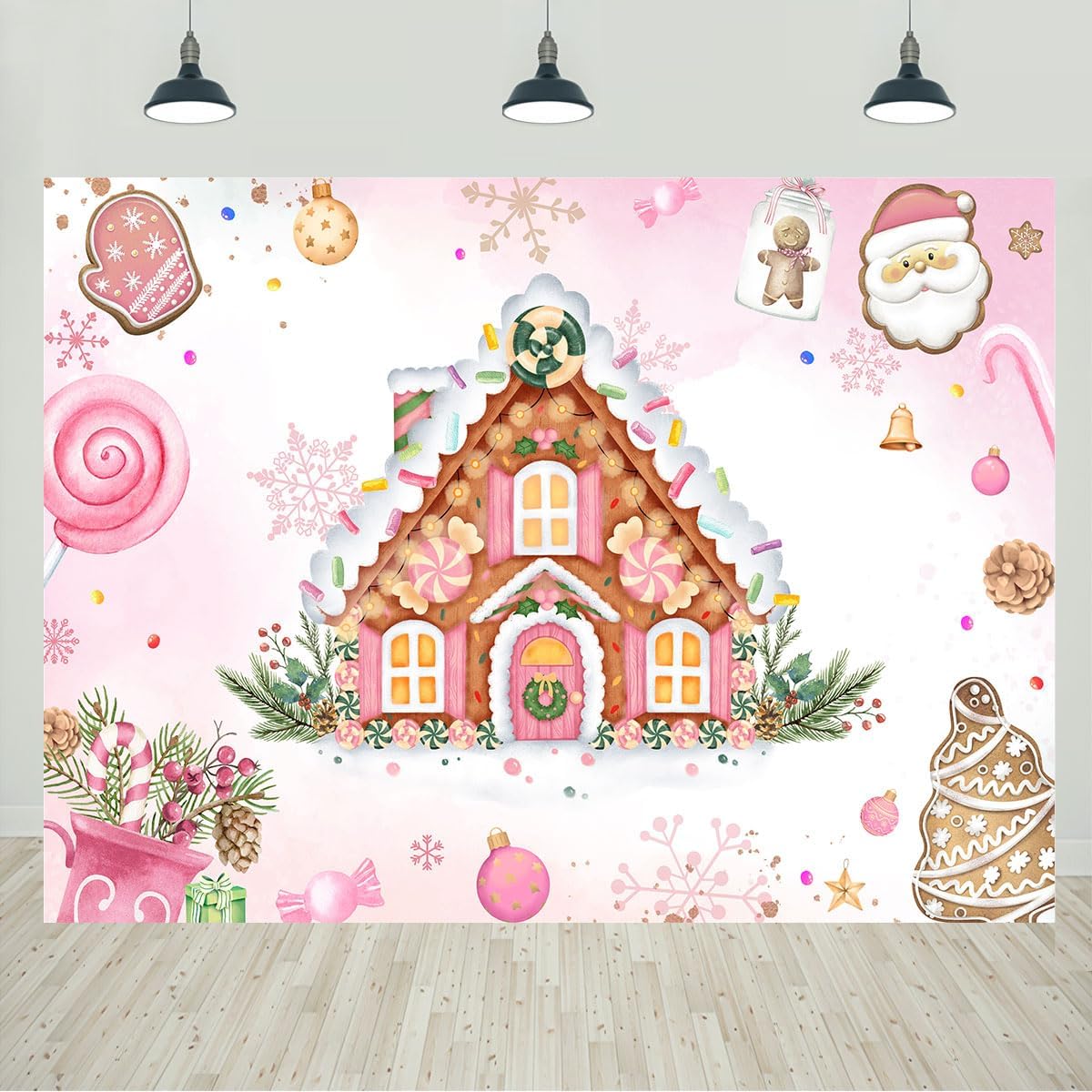 Amazon.com : Gingerbread Christmas Backdrop Pink Merry Christmas ...