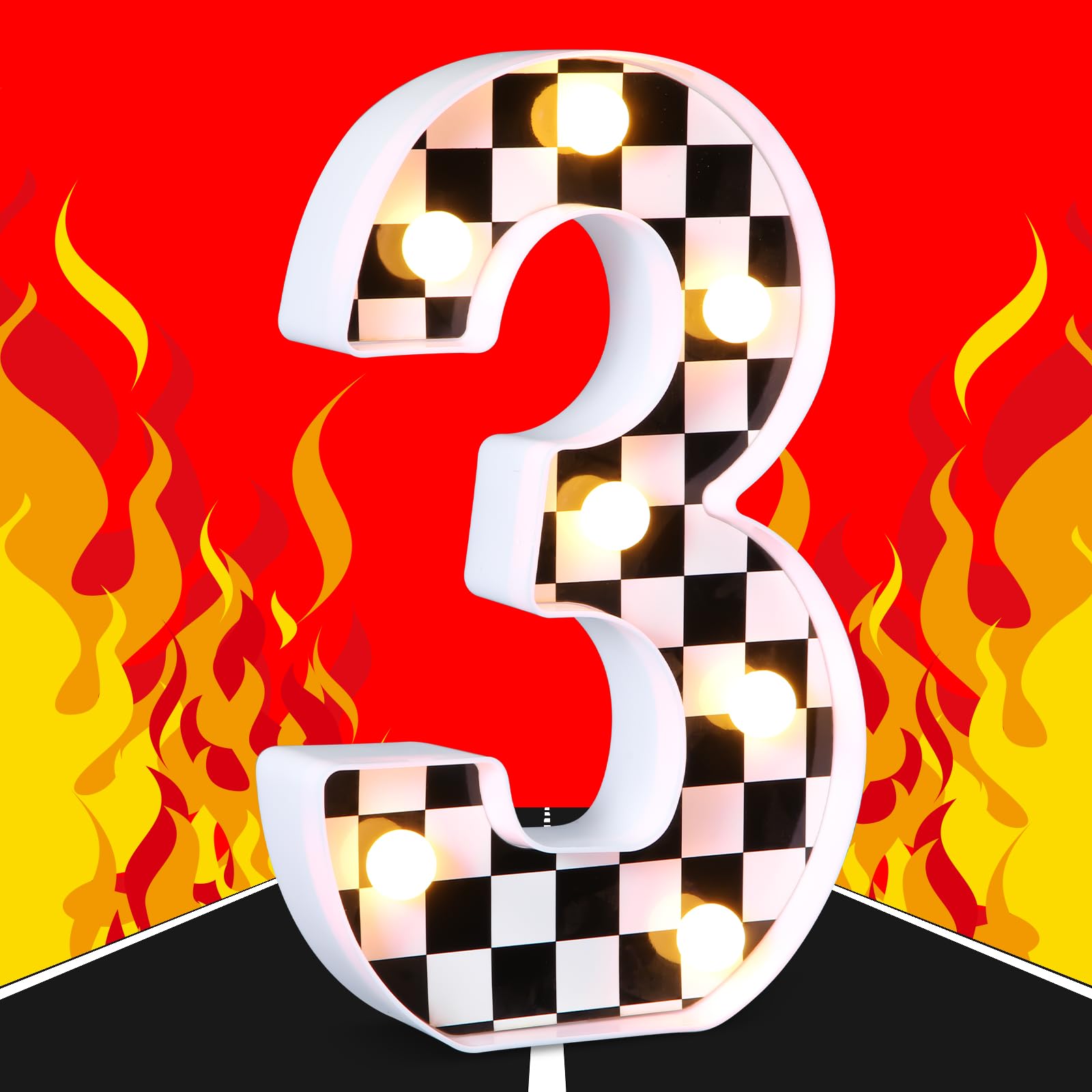 Amazon.com: Maxcheck Racing Car Light up Numbers Black and White ...