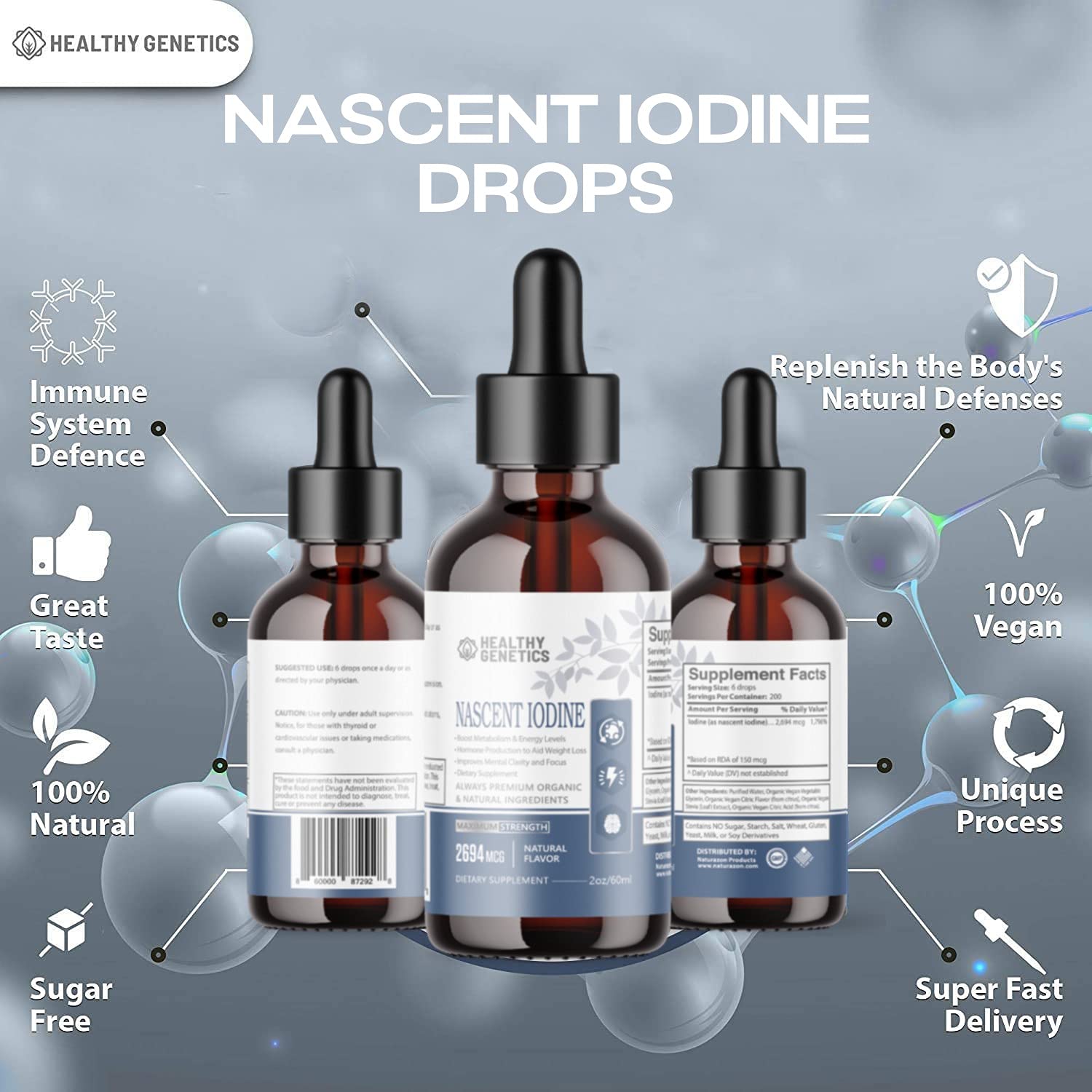 Organic Nascent Iodine Drops 2694mcg - Liquid Iodine Supplement Potent ...
