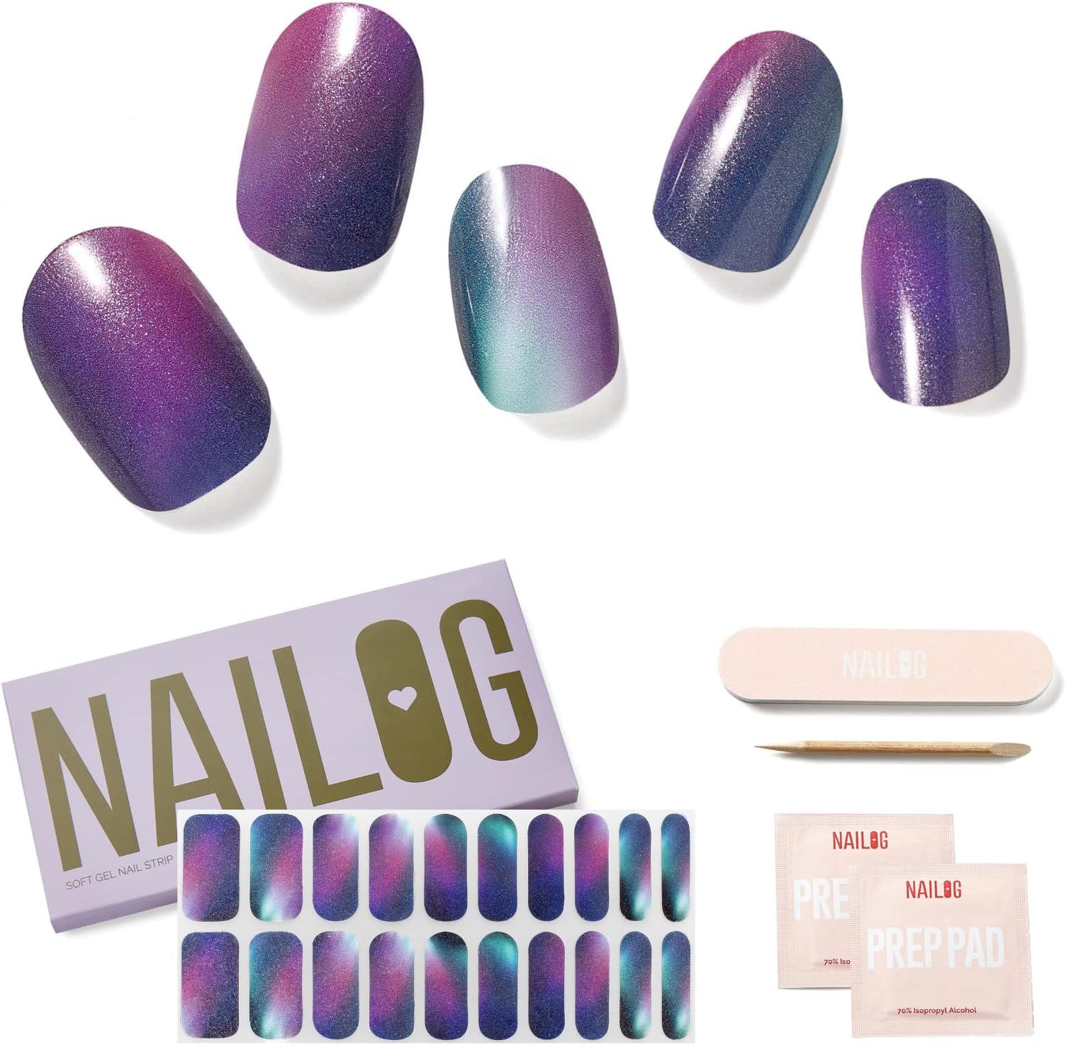 NAILOG Semi Cured Gel Nail Strips, Extra Long Nail Polish Strips (20 ...