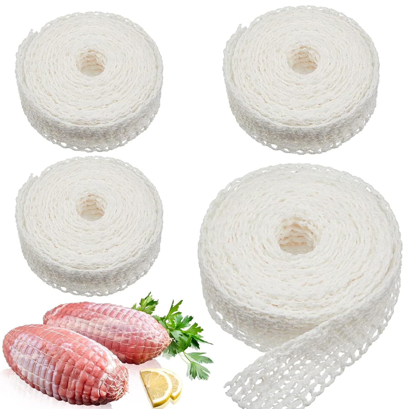 4 Rolls Total 65.6 ft Meat Netting Roll, 16 Holes Elastic Ham Netting ...