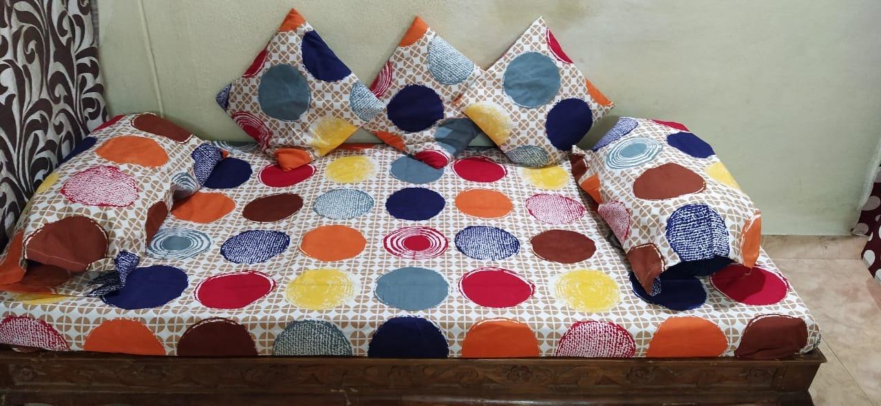 Homefab India Cotton 8 Piece Diwan Set - 3D Pattern, Multicolor, Polka ...