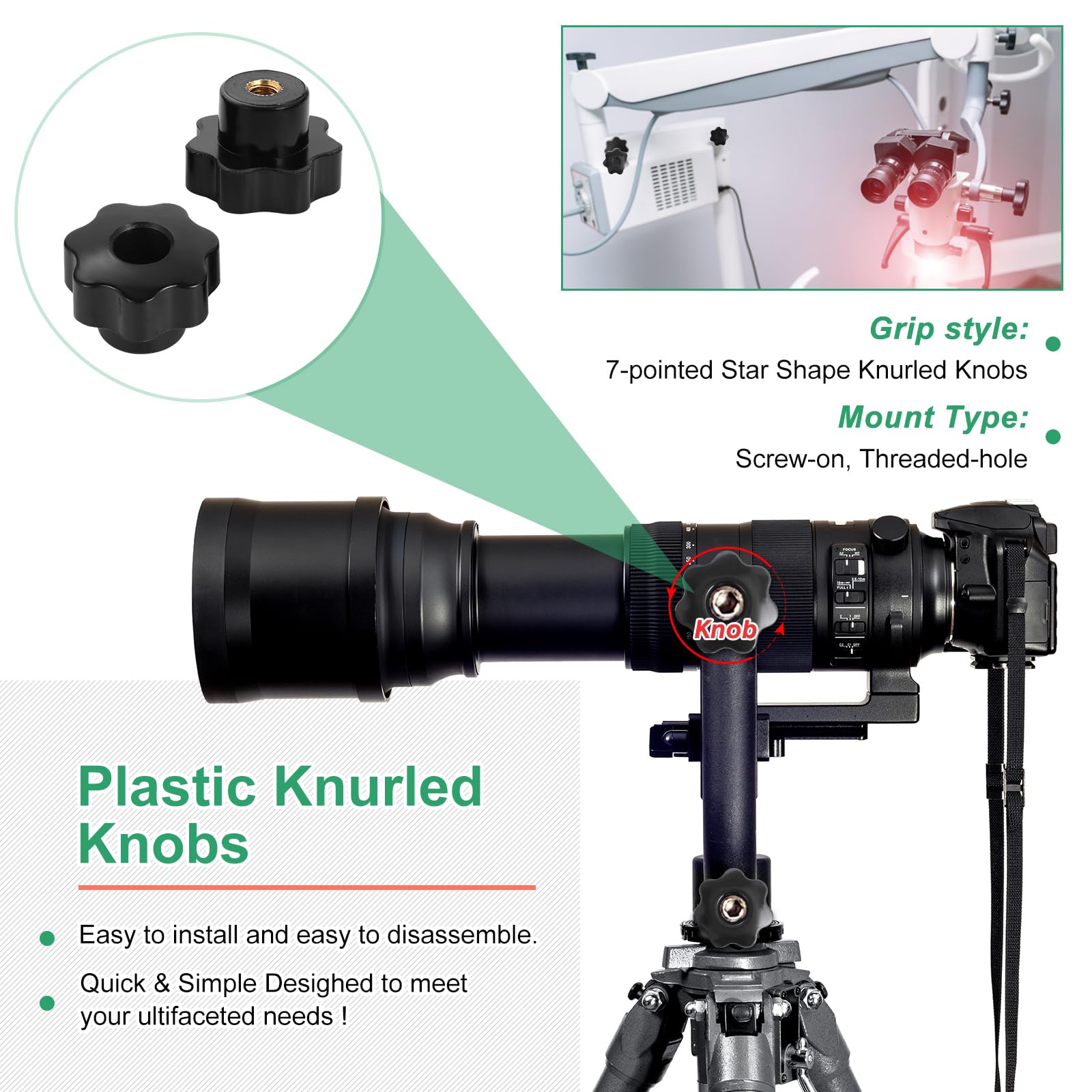 Snapklik.com : OCR 10Pcs 7 Star Through Hole Knob M6 Knurled Thread ...