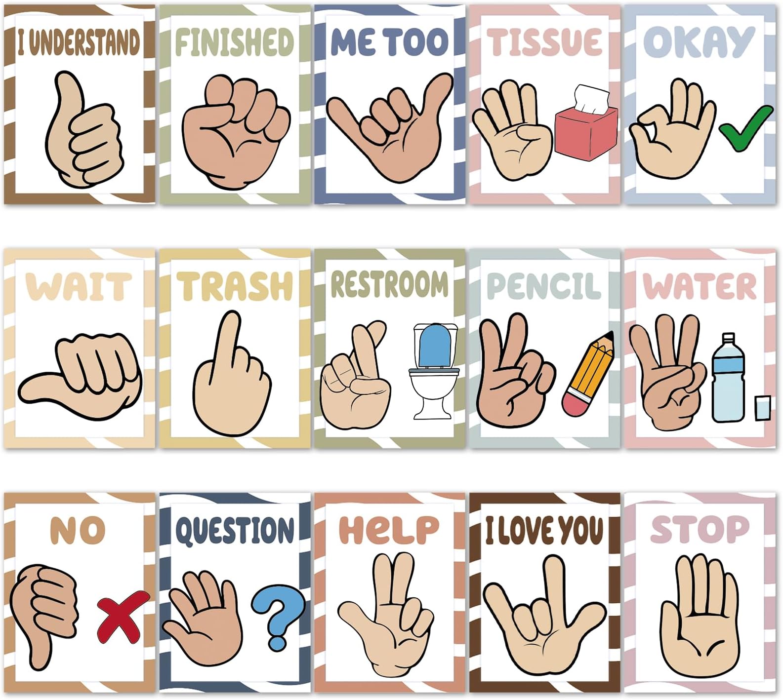 Amazon.com : MotiMind 15 Pcs Classroom Hand Signal Cards Signal with ...