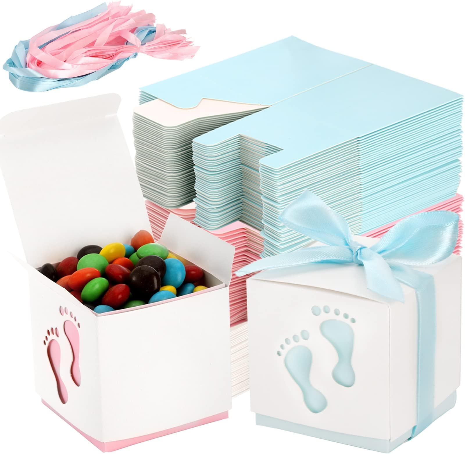 SOUJOY 100 Pieces Baby Shower Favor Boxes, Small Footprints Candy Boxes ...
