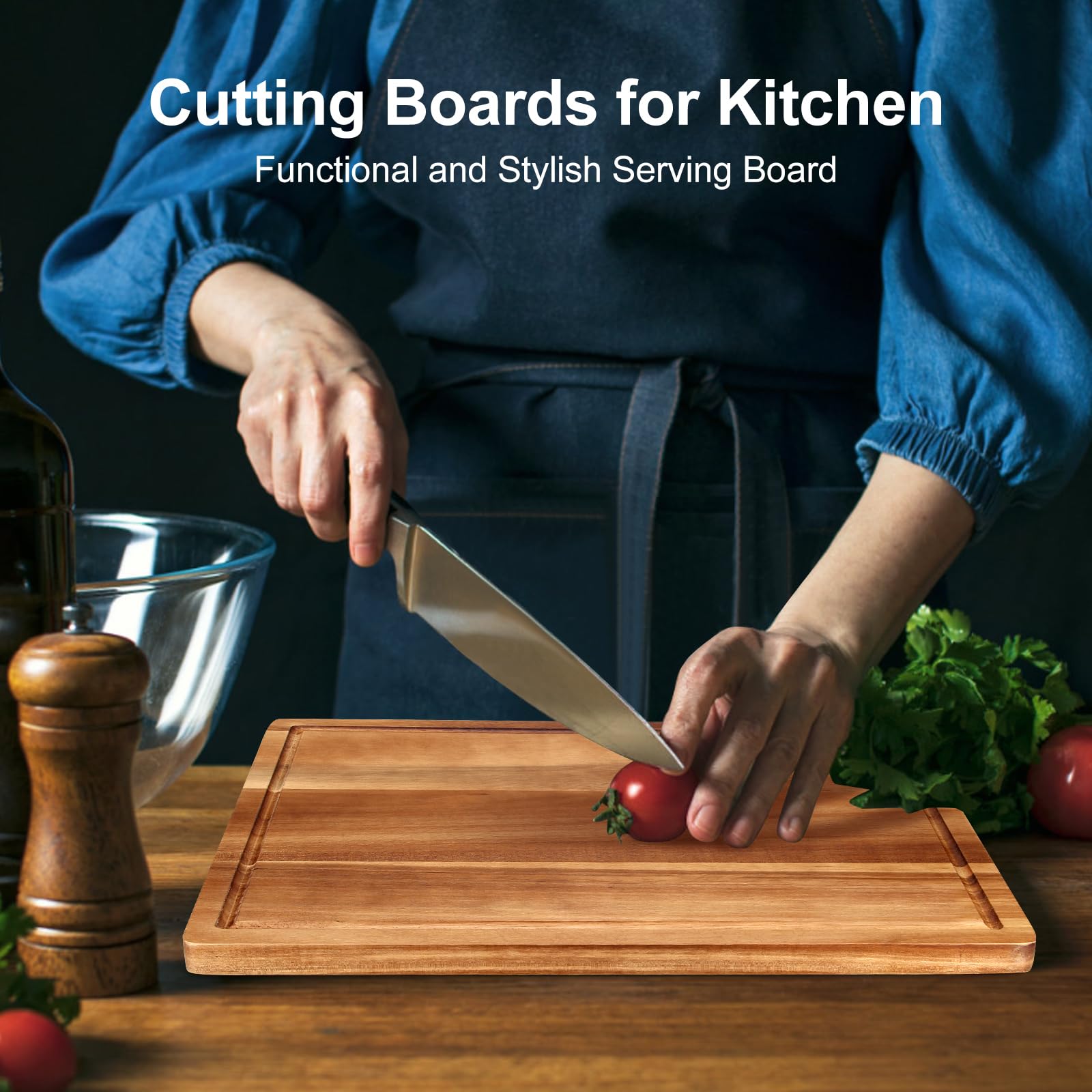 Snapklik.com : Large Wooden Cutting Boards For Kitchen Rectangle Wood Charcuterie Board Meat ...