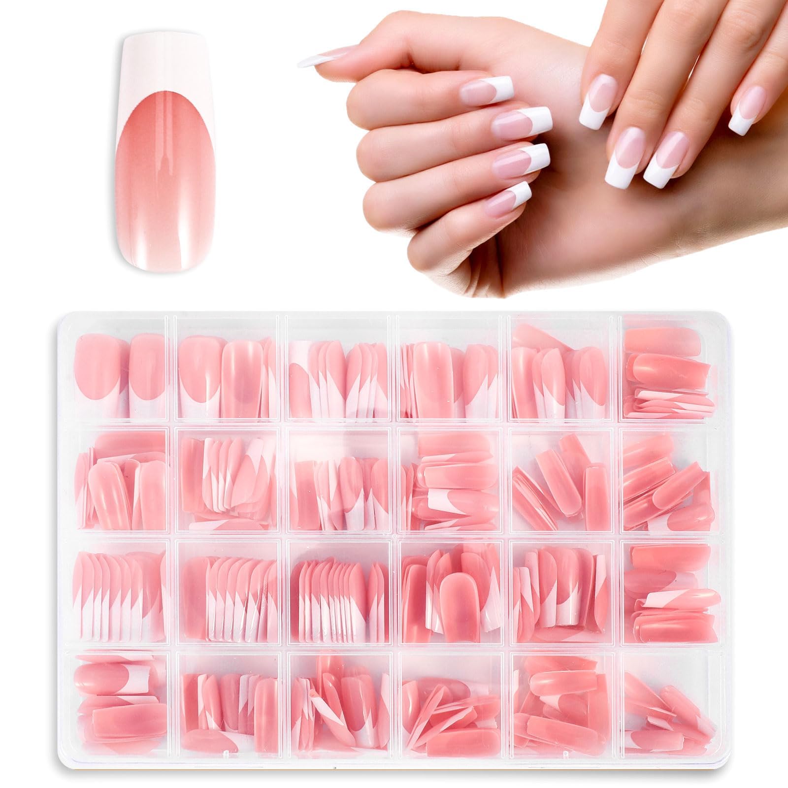 360 Pieces French Tip False Nails Artificial Acrylic Full Cover Fake ...