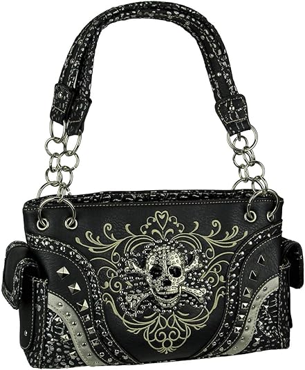 Black Embroidered Conceal Carry Purse Rhinestone Punk Gothic Rock ...