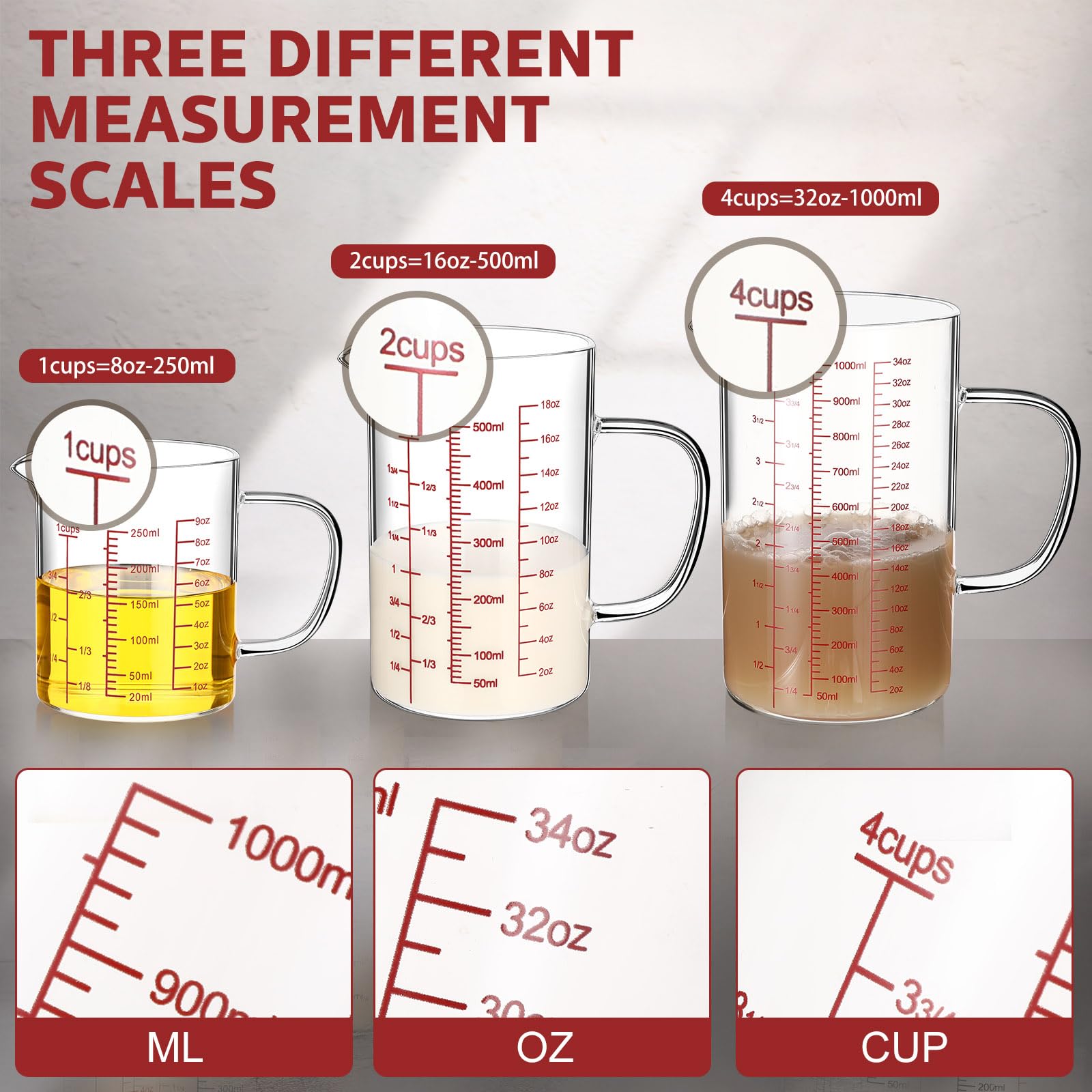 Snapklik.com : Lallisa 3 Pack High Borosilicate Glass Measuring Cups